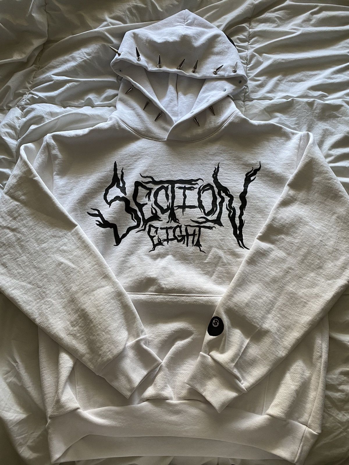 Section 8 SECTION 8 WHITE SPIKED HOODIE (JUMBO LOGO) | Grailed