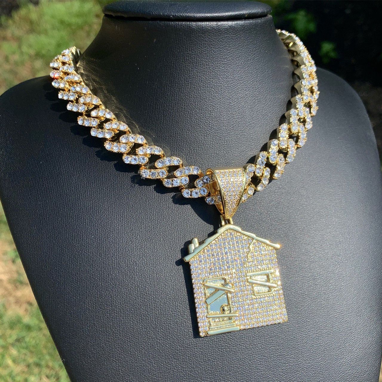 Streetwear Trap House Pendant + Cuban Chain Gold Iced | Grailed