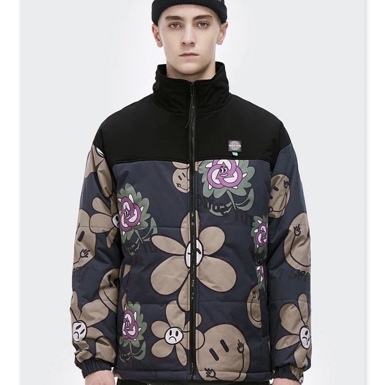 Vintage Smiley Face Flower Print Parka Bomber Jacket | Grailed