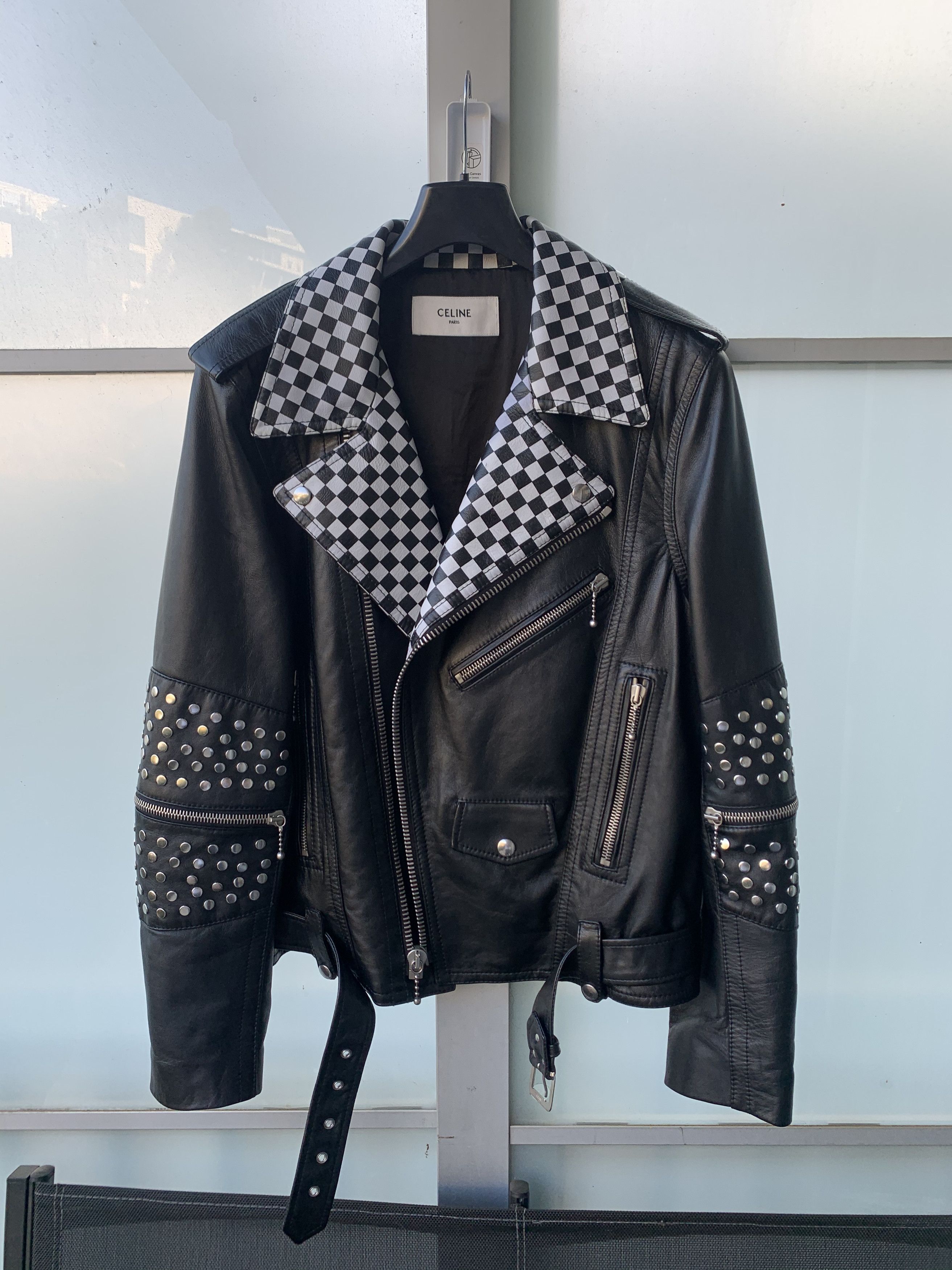 Celine × Hedi Slimane AW19 Celine Checkered Studded Leather Biker ...