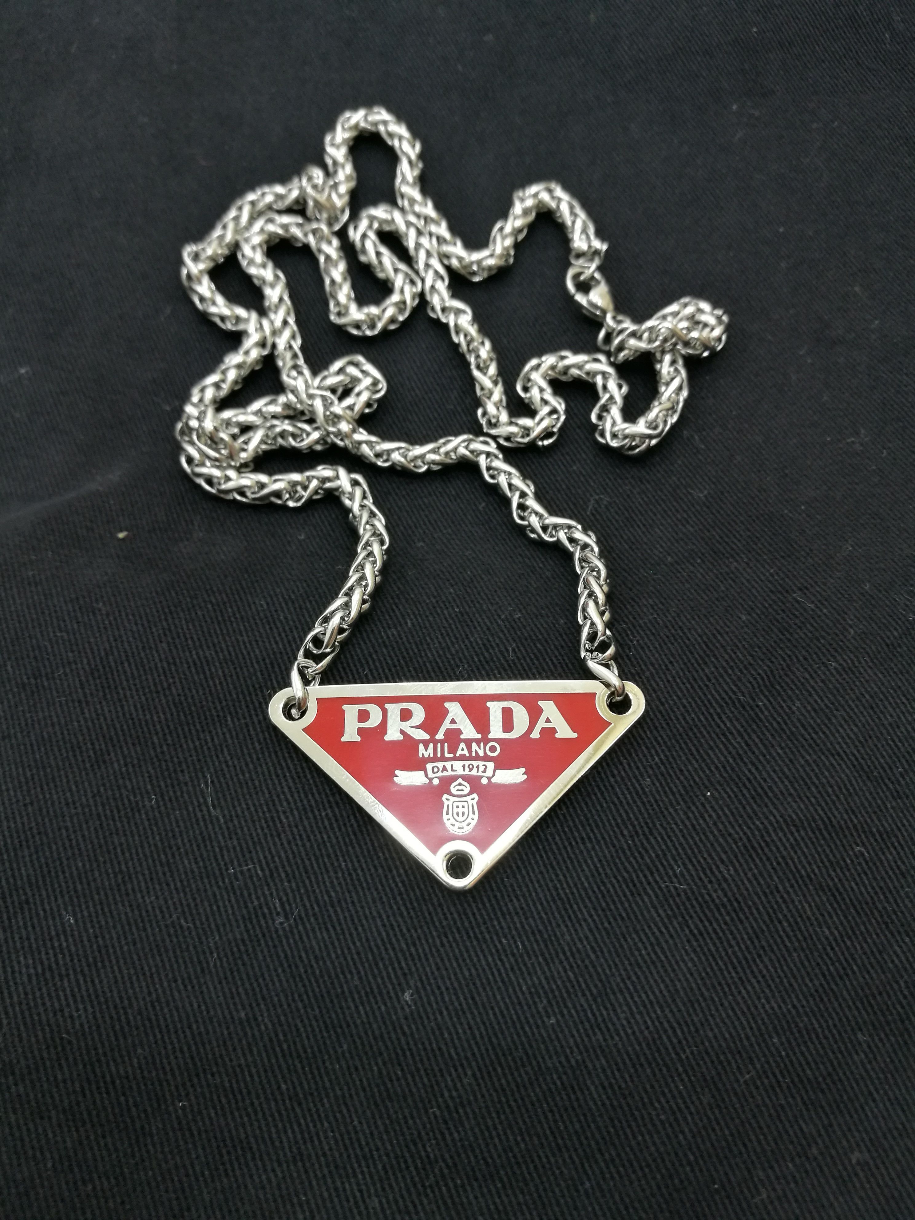 Prada Rare!!Prada Red Triangle Necklace Chain Pendant Silver | Grailed