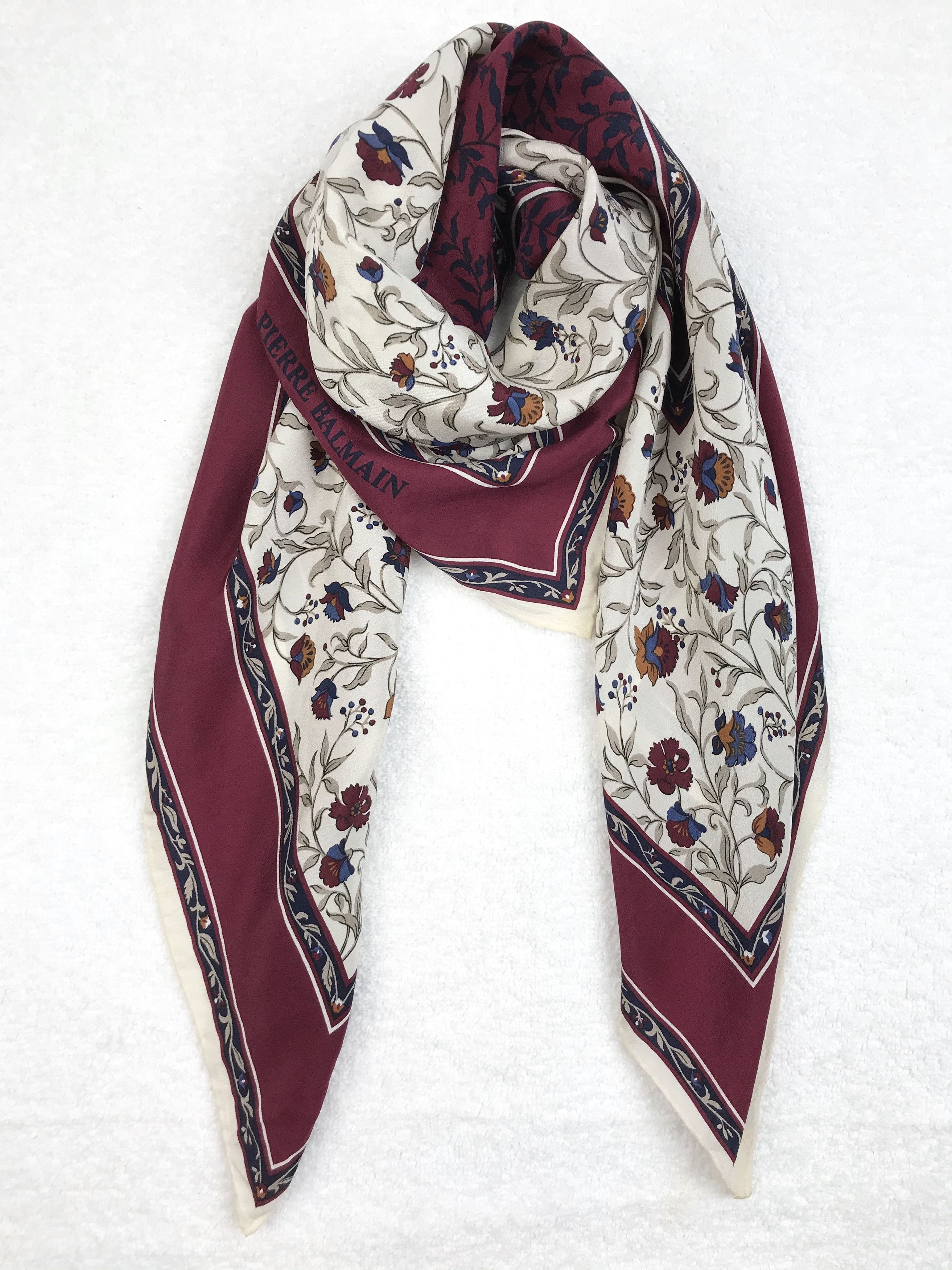 Balmain Pierre Balmain silk scarf babushka classic abstract flower ...