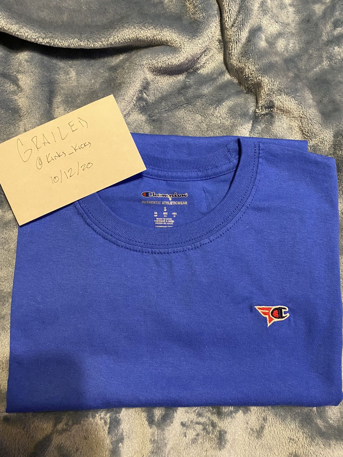Champion × Faze Faze X Champion Solid Blue Logo Tee Small | Grailed