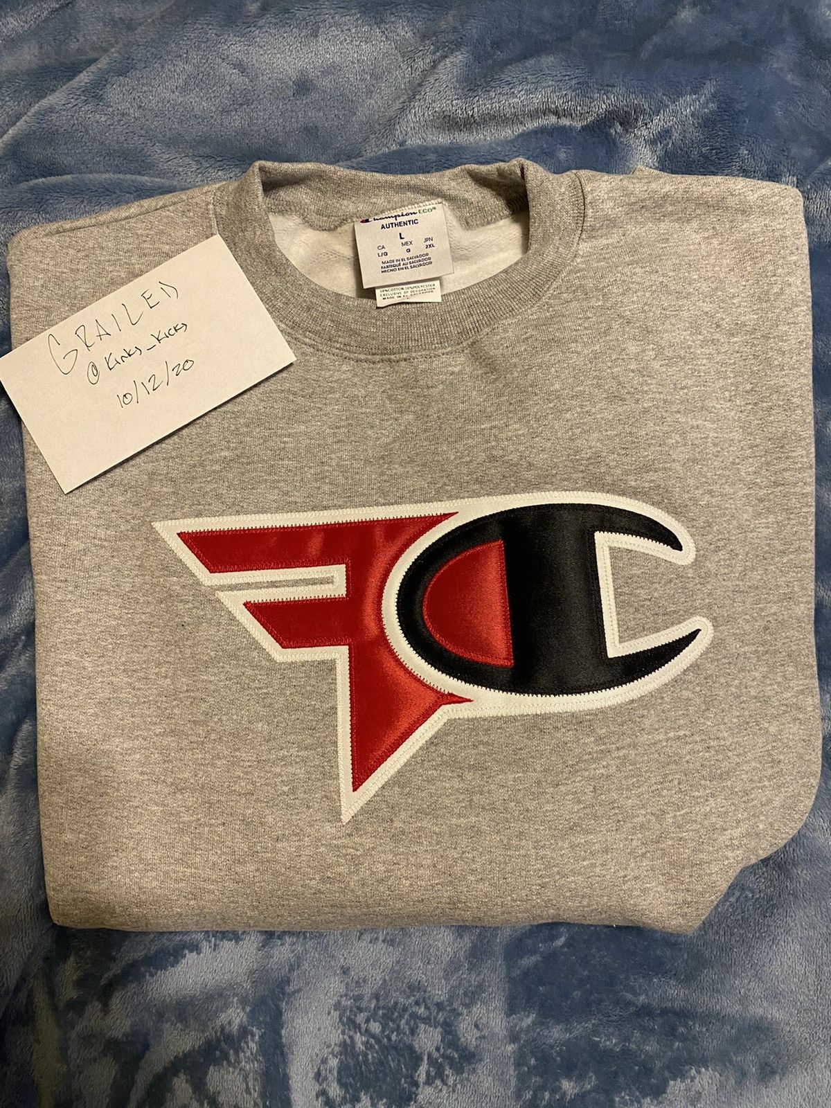 Champion × FaZe Faze x Champion Grey Logo Crewneck Large | Grailed