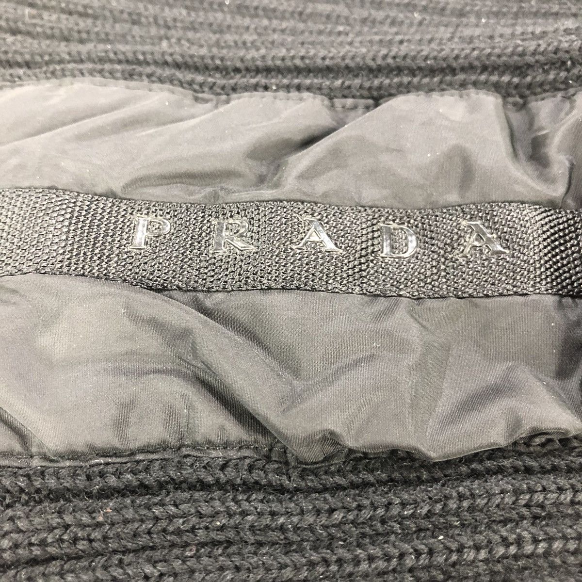 Prada prada mask black ribbed wool logo back covid face cover new | Grailed