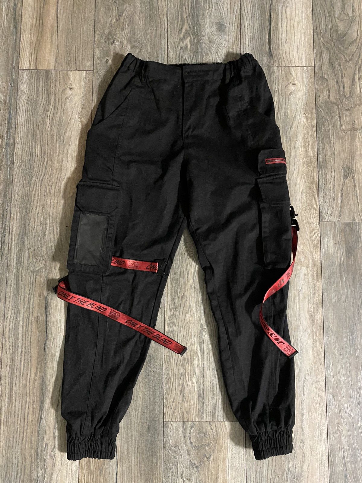 Only The Blind Black/Red Strapped Cargos | Grailed