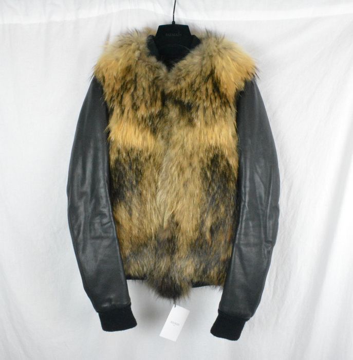 Balmain RACOON FUR LEATHER JACKET COAT | Grailed