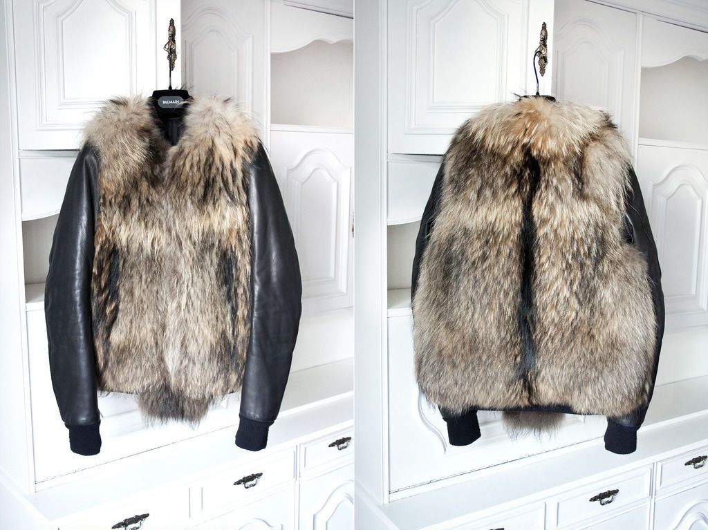 Balmain RACOON FUR LEATHER JACKET COAT | Grailed