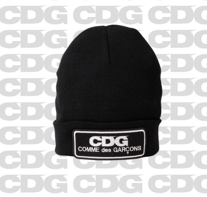 Comme des Garcons CDG LOGO PATCH Beanie Hat black | Grailed
