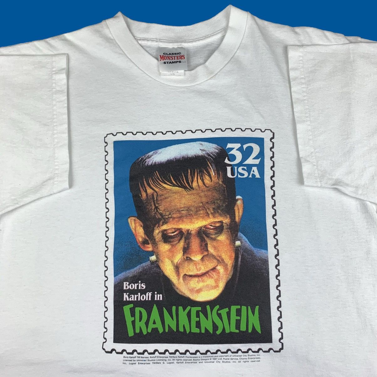 Vintage Vintage 90s Frankenstein Classic Monsters Stamps t-shirt | Grailed