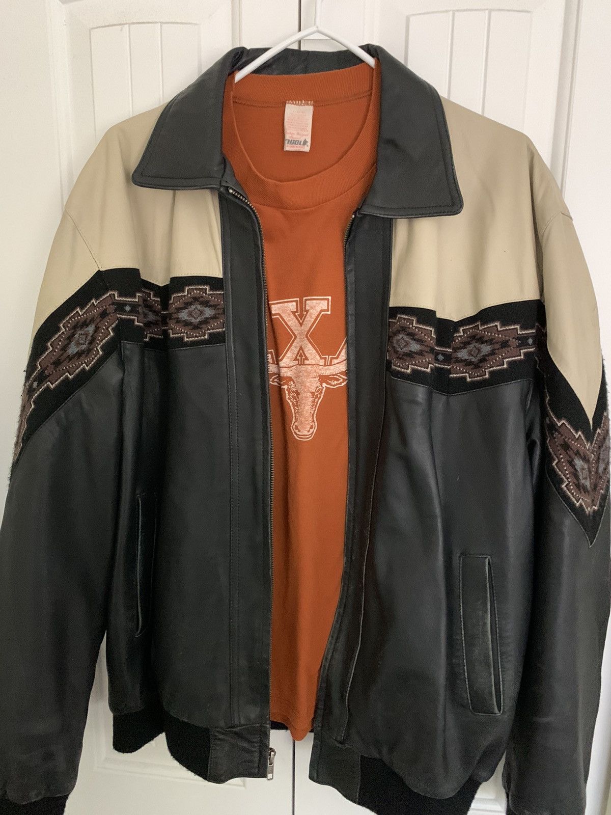Vintage Vintage Western Aztec Leather Jacket | Grailed