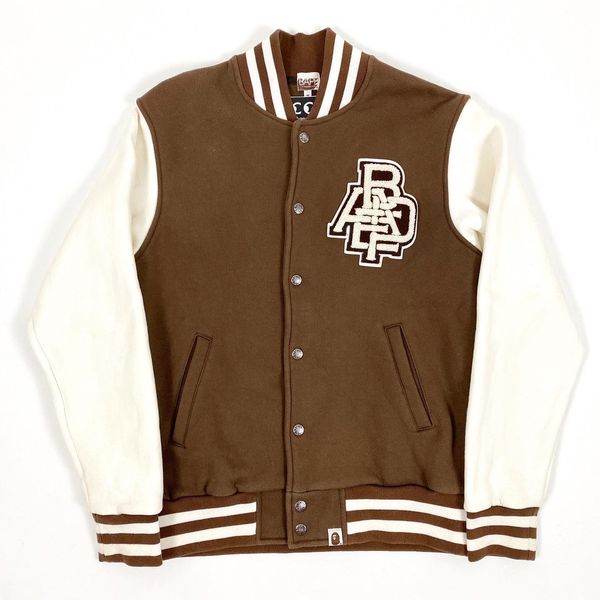 Bape OG BAPE VARSITY JACKET SWEAT OVERLAP COLLEGE BROWN M 2007 | Grailed