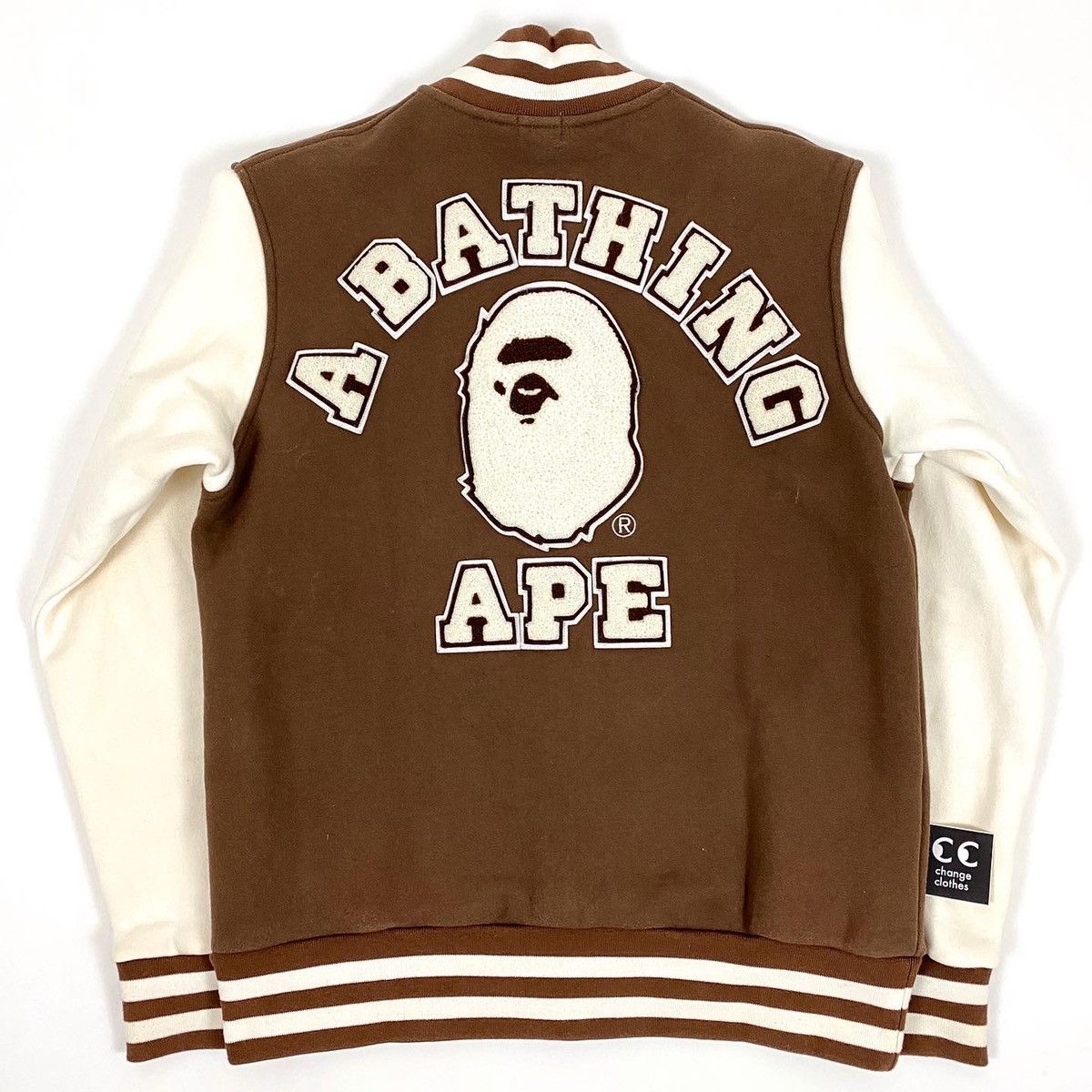 Bape OG BAPE VARSITY JACKET SWEAT OVERLAP COLLEGE BROWN M 2007 | Grailed