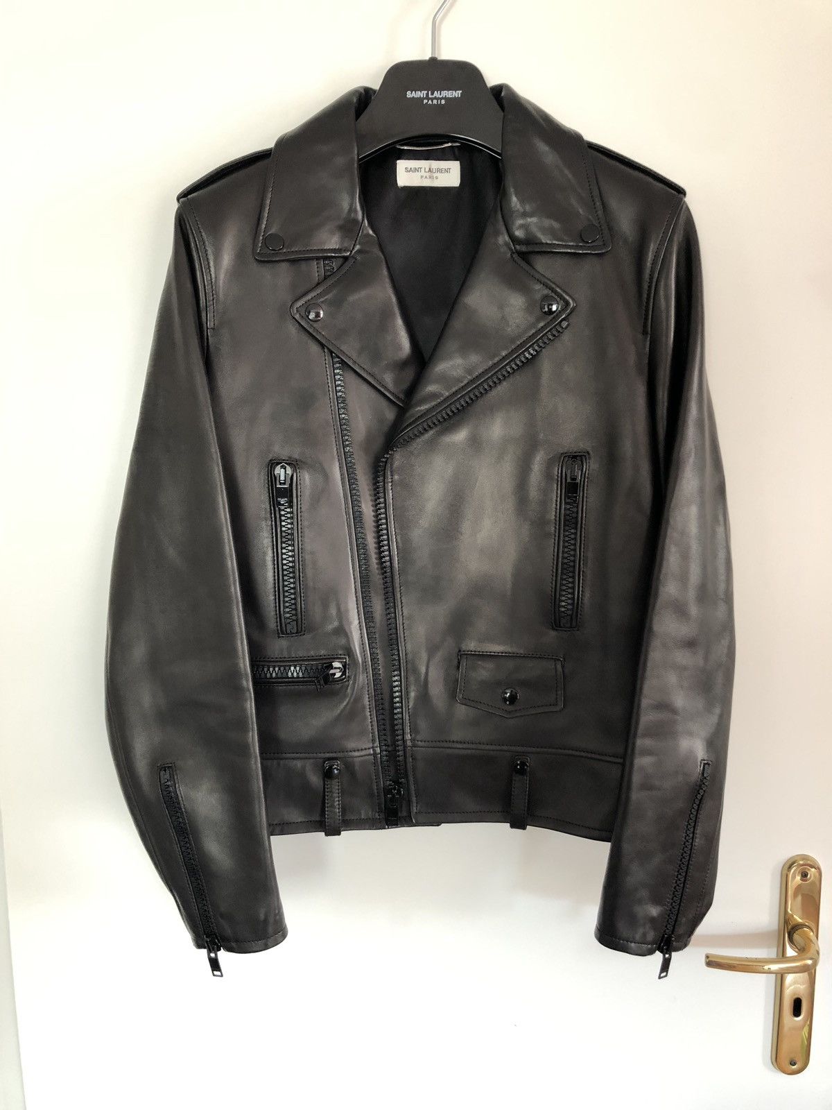 Saint Laurent Paris SS16 surf sound all black L01 lamb leather perfecto ...