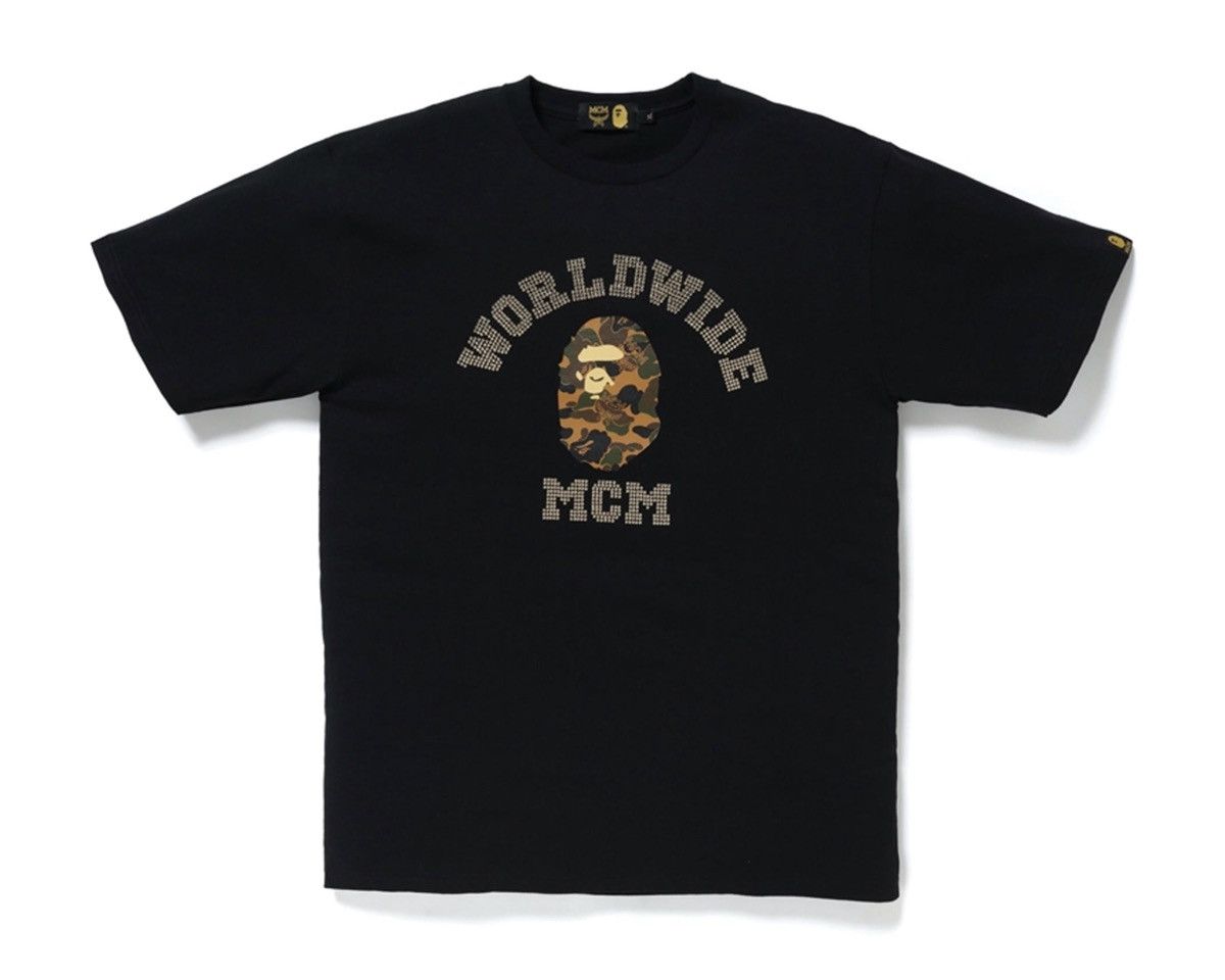 Bape × MCM Bape MCM rhinestone college tee bapehead | Grailed