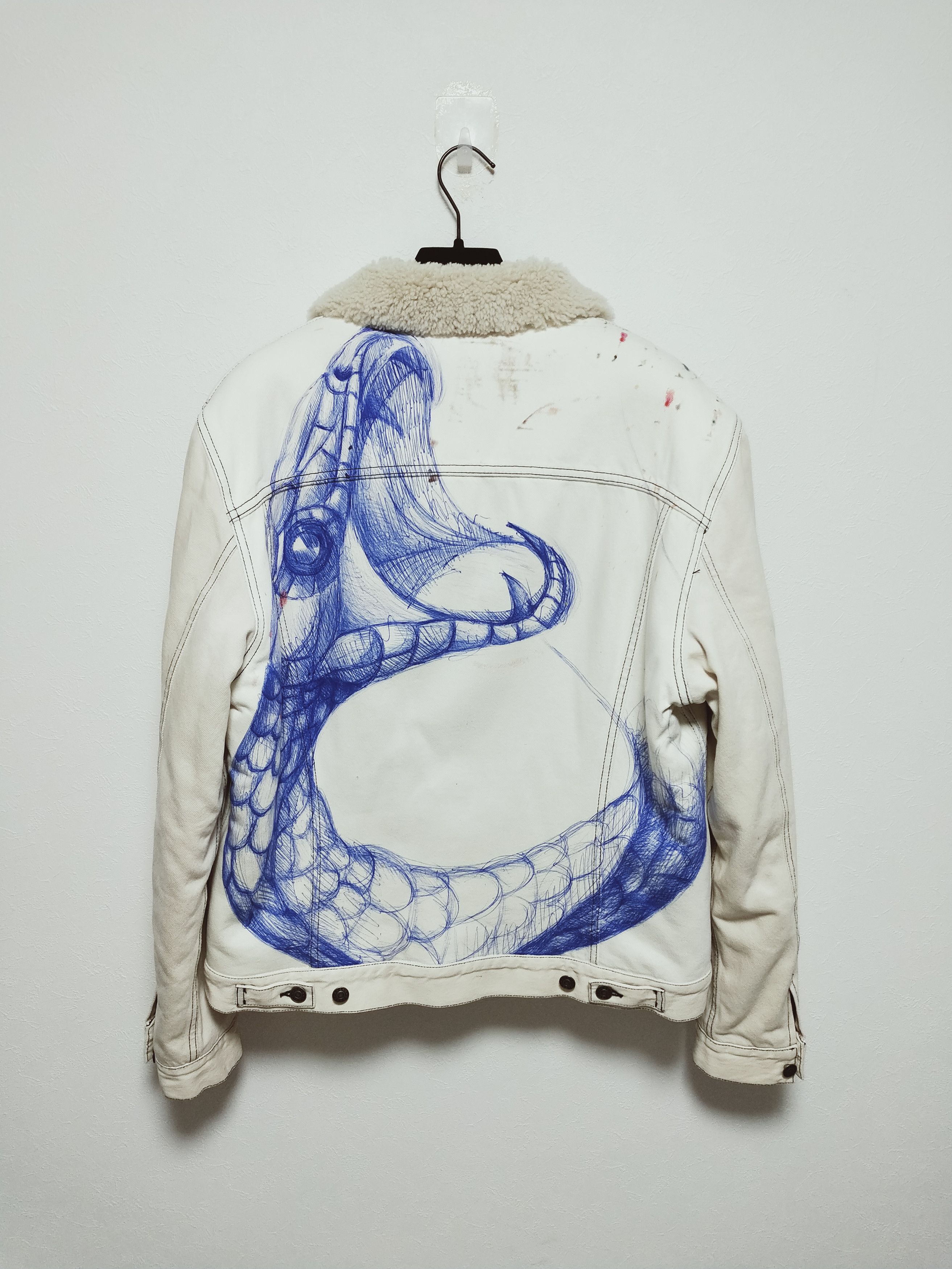 Gucci Snake Sketch Shearling Denim Jacket | Grailed