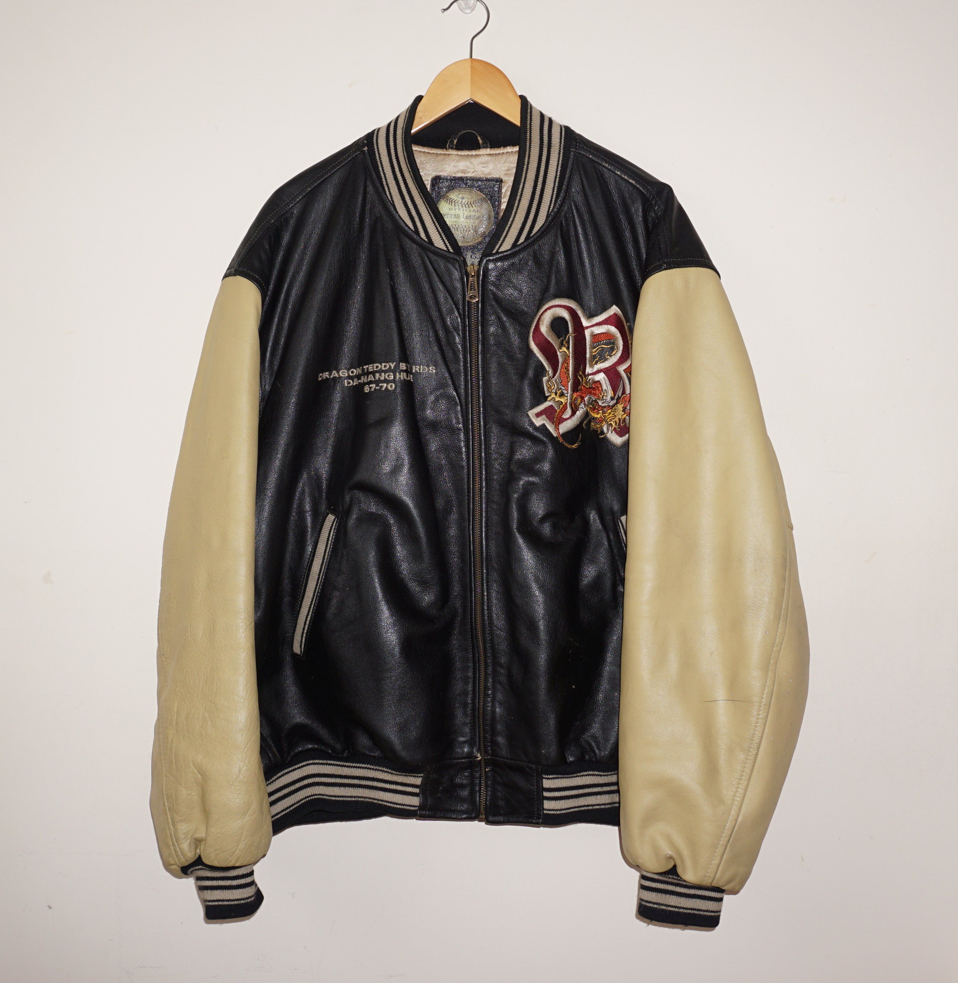 Redskins Redskins Vintage Leather Bomber Jacket Dragon Teddy | Grailed