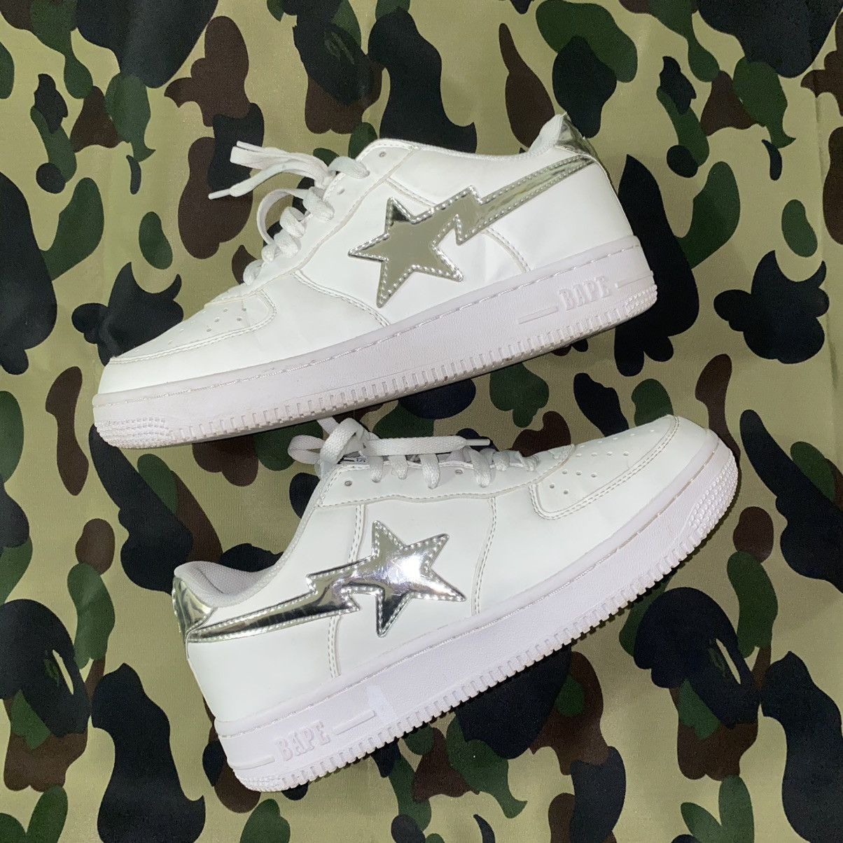 Bape Bapesta Silver Metallic Foil Sz 8.5 | Grailed