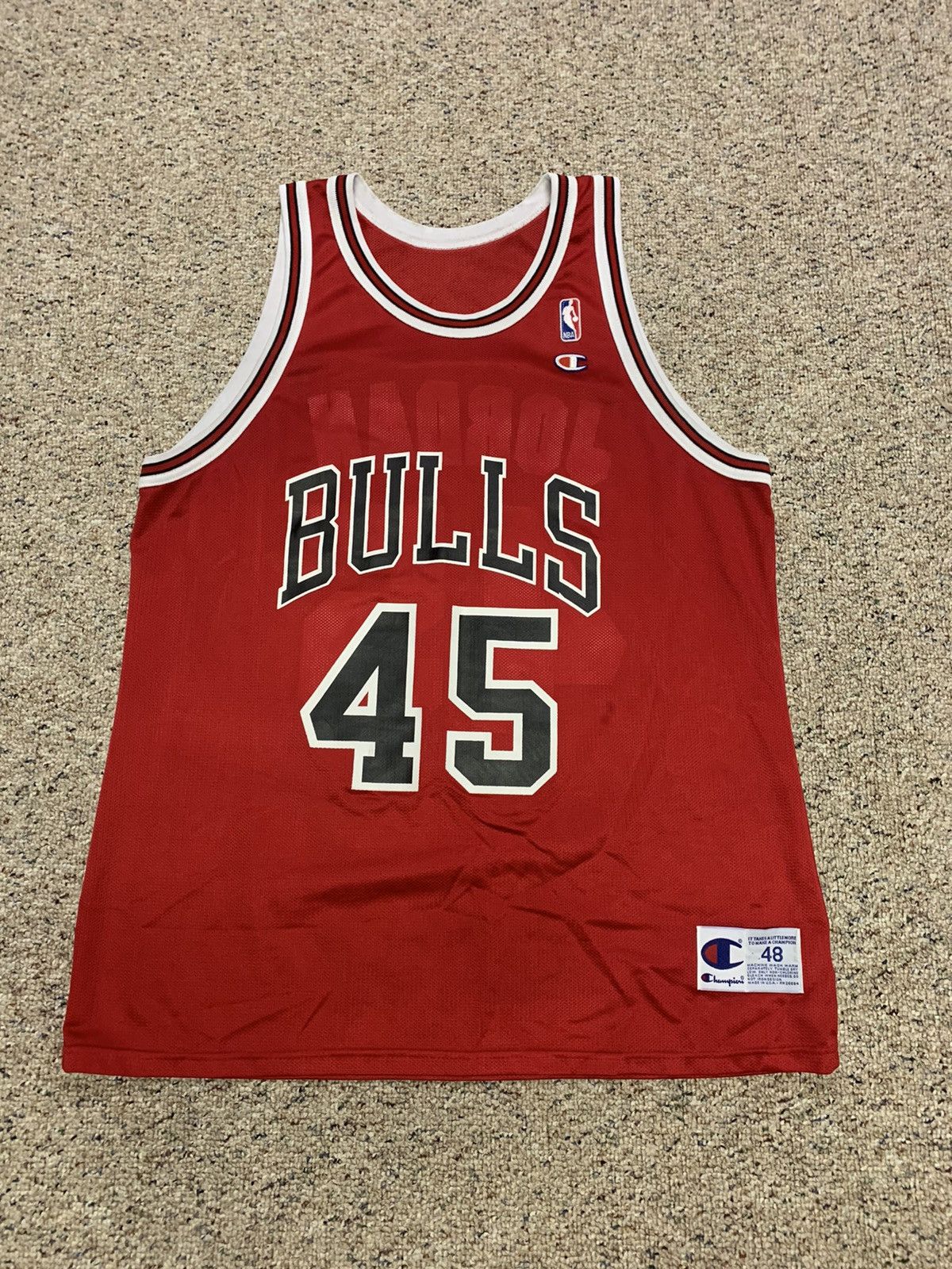 Champion × Vintage MICHAEL JORDAN 45 CHICAGO BULLS CHAMPION JERSEY ...