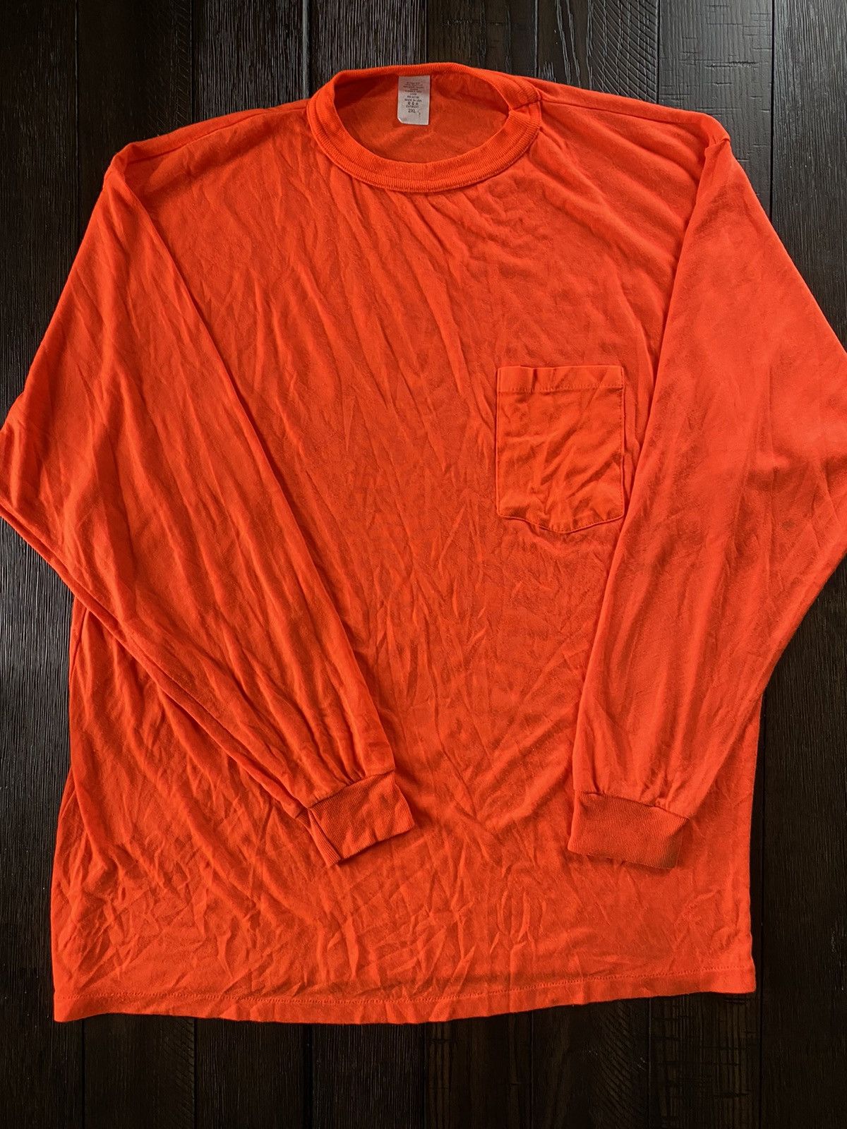 Vintage Blaze Orange Single Stitch Long Sleeve Pocket Tee Super Soft ...