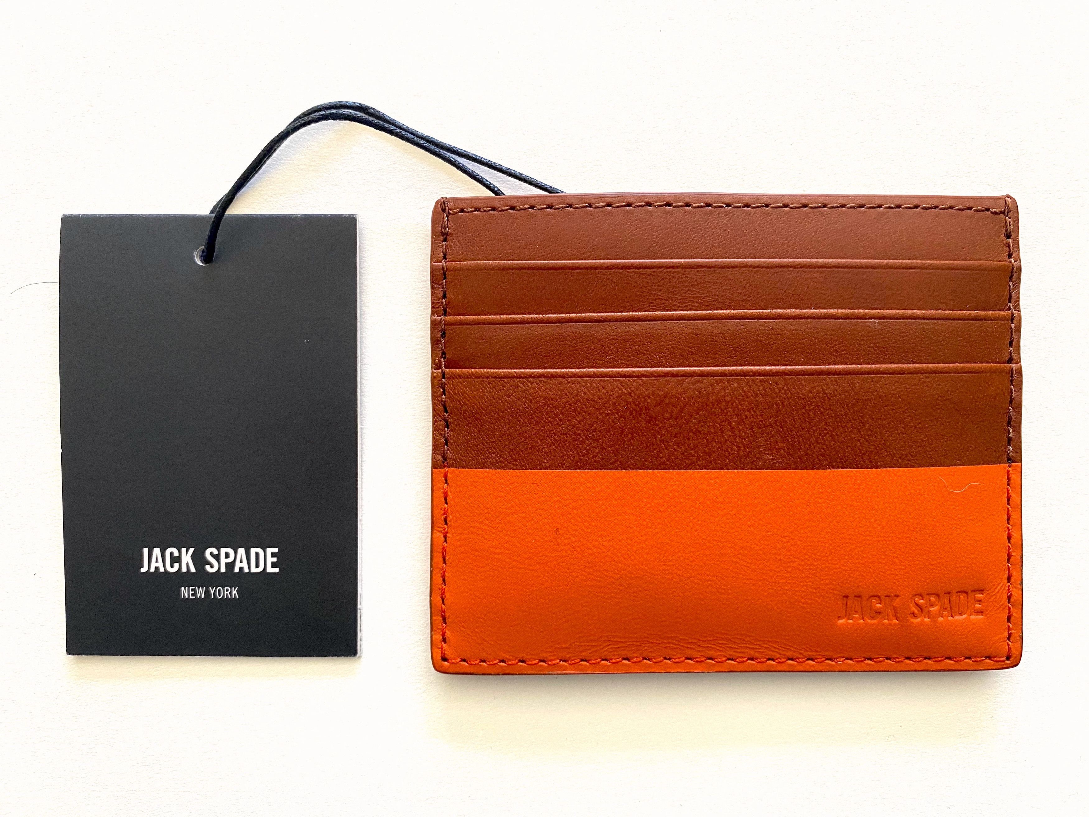 Jack Spade BROWN LEATHER ORANGE DIPPED CARD CASE SLIM WALLET | Grailed