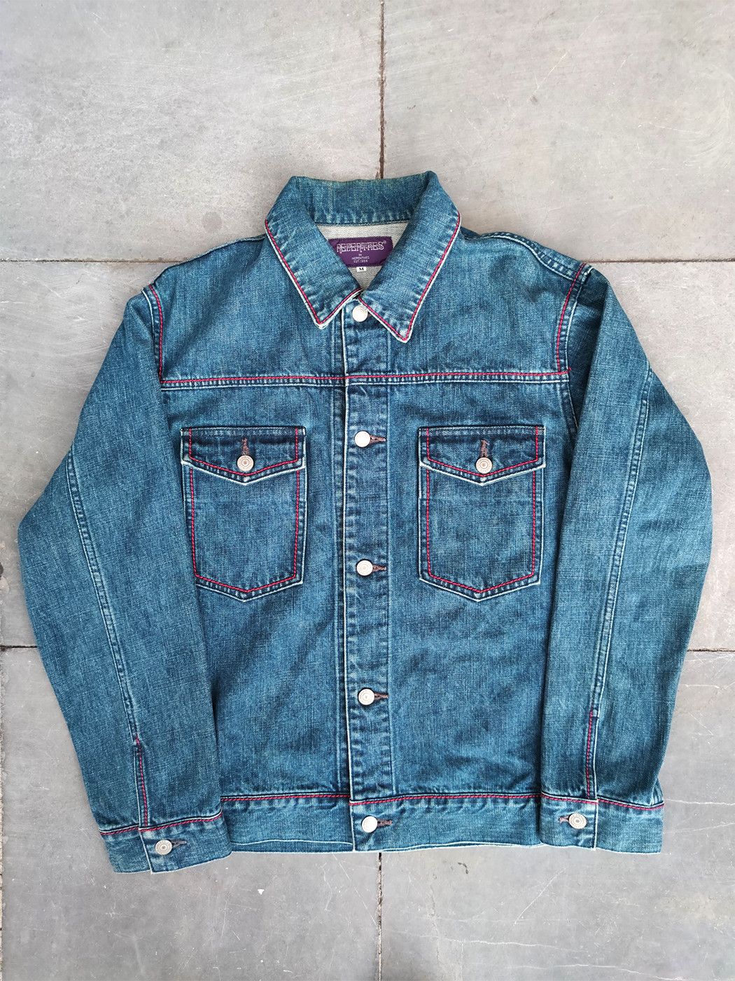 Needles × Nepenthes New York Red Stitched Denim Jacket | Grailed