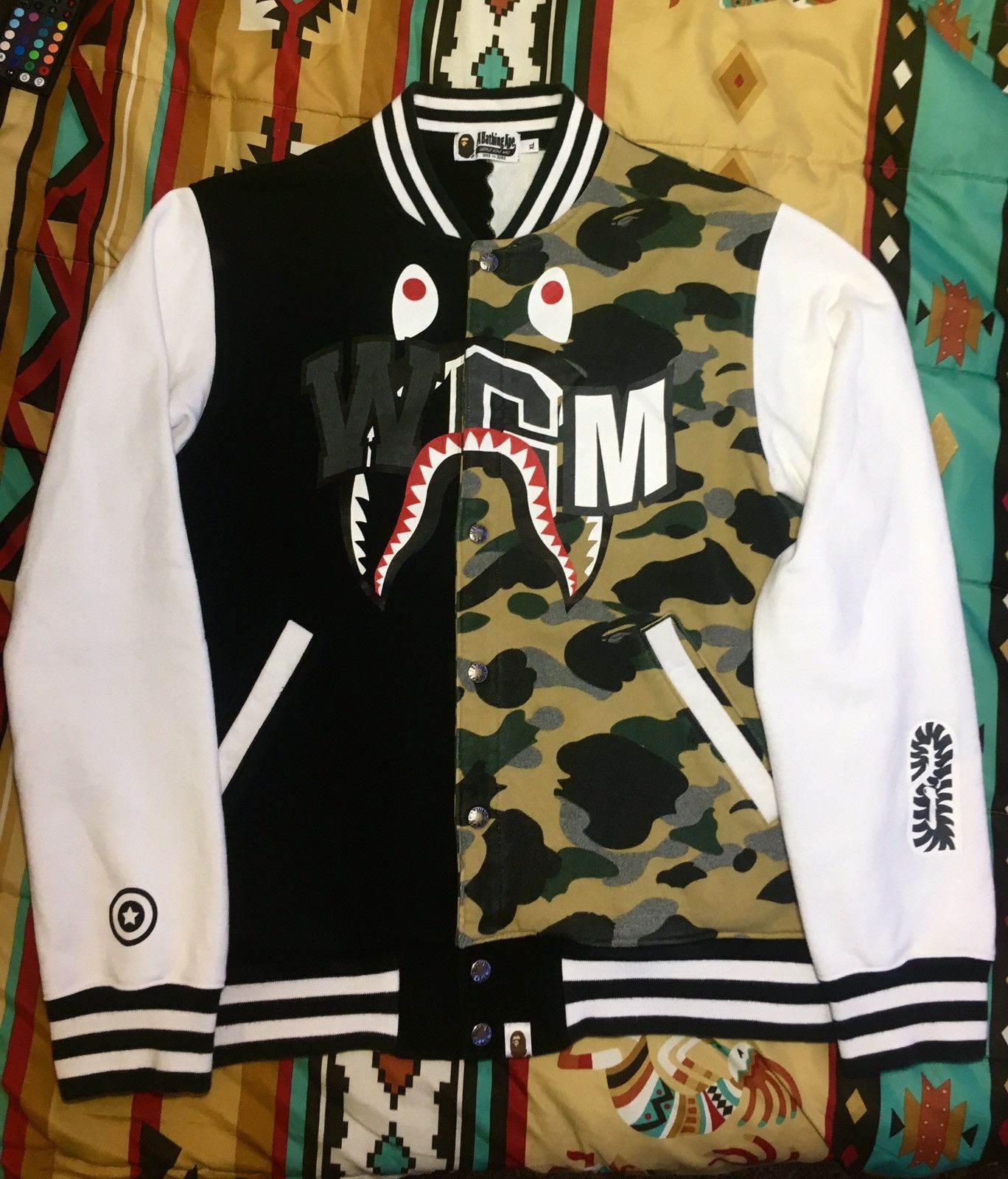 Bape 3M Half-Camo Shark Varsity Jacket | Grailed