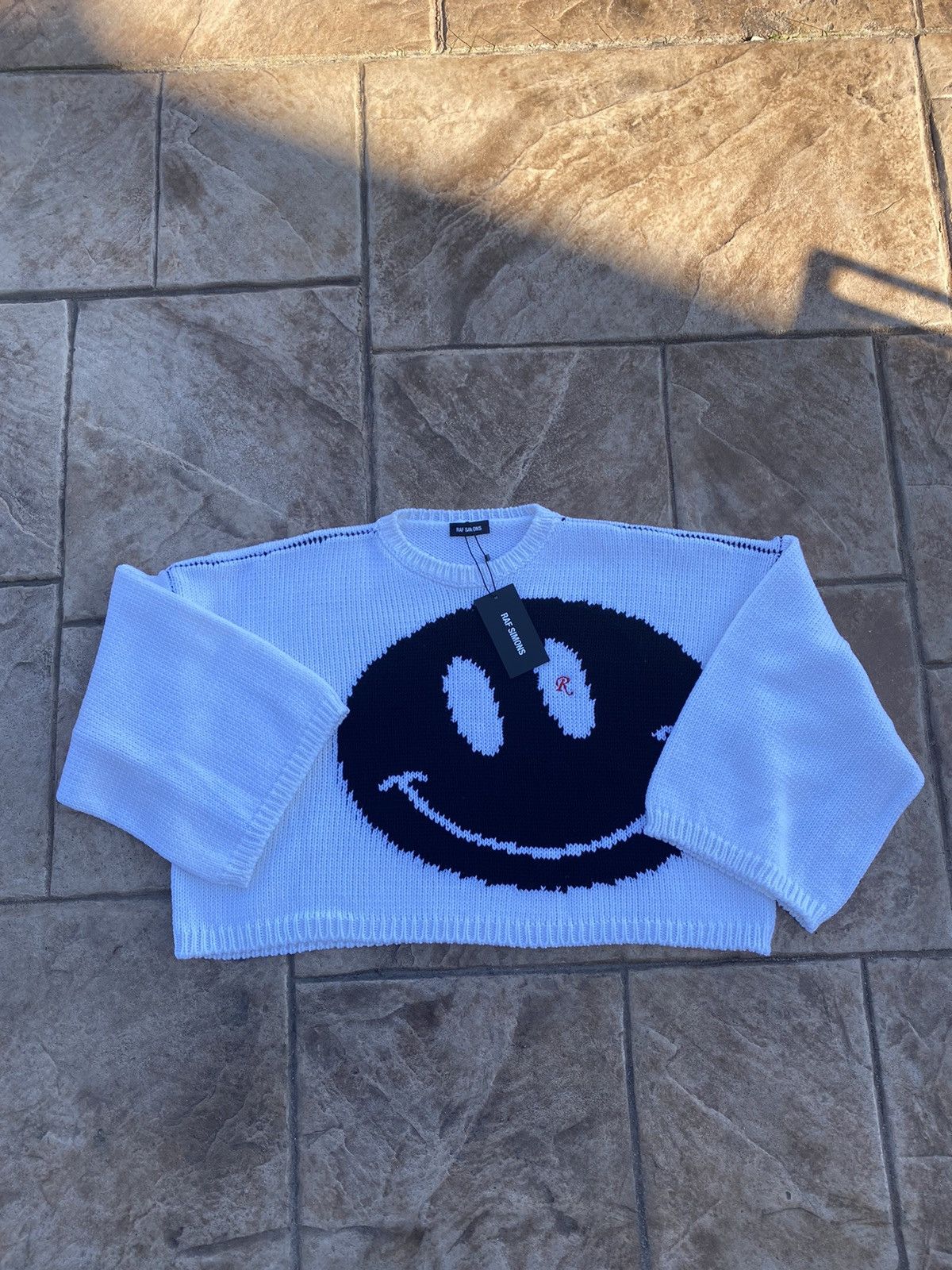 Raf Simons Raf Simons Oversized Cropped Smiley Face Knitted Sweater ...