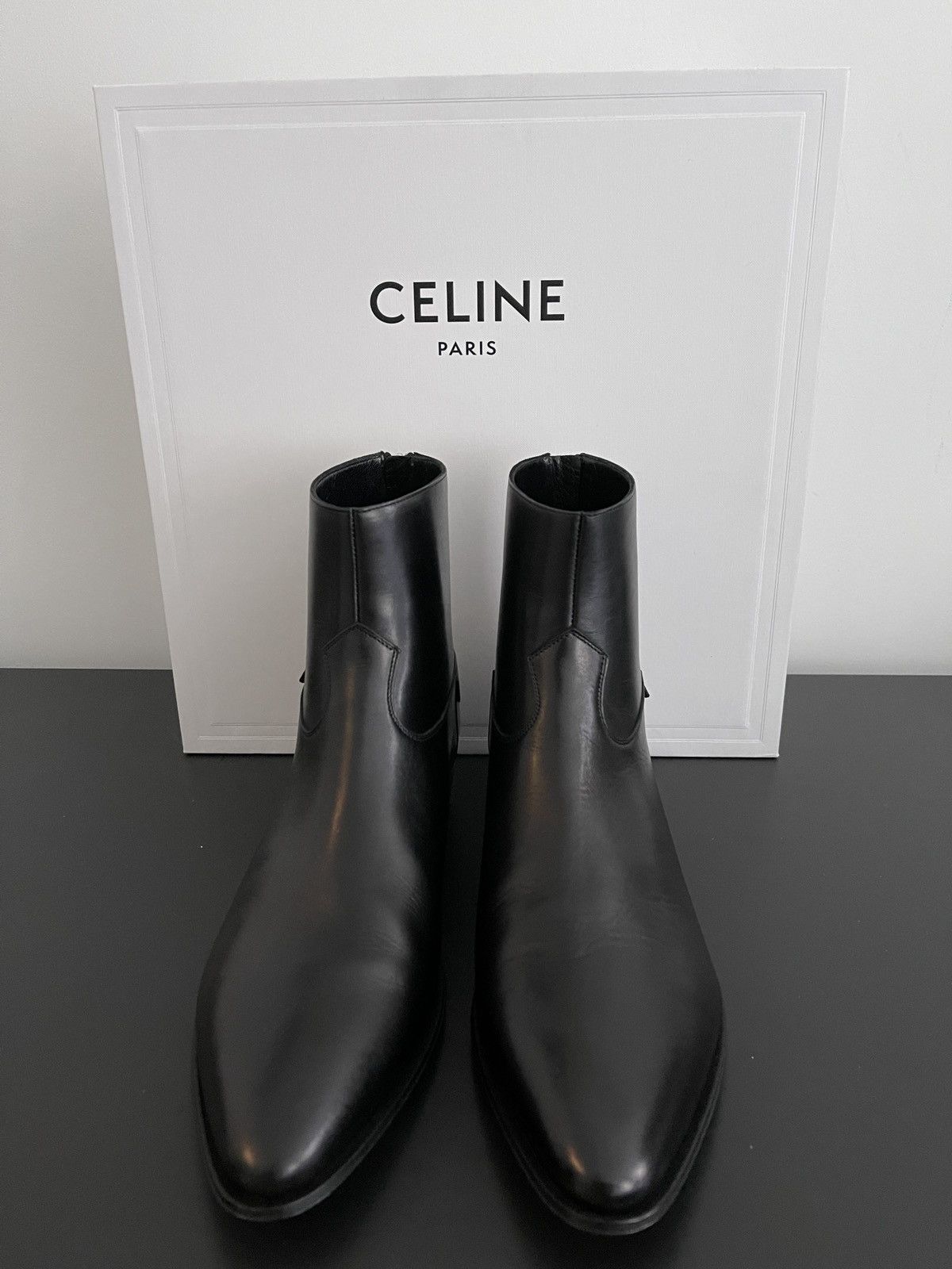 Celine Jacno Buckle Boots in Black Calf | Grailed
