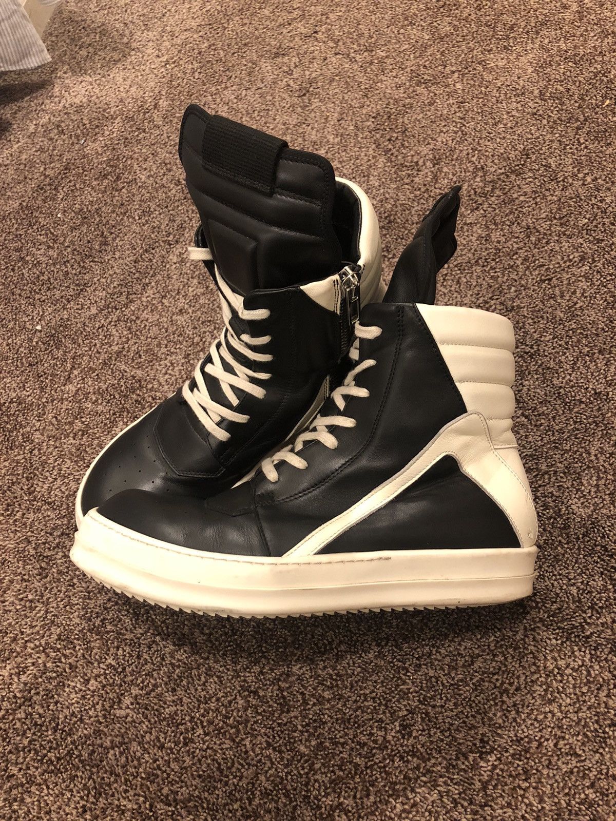Rick Owens ️ Geobaskets Black Milk Leather Meme Shoe | Grailed