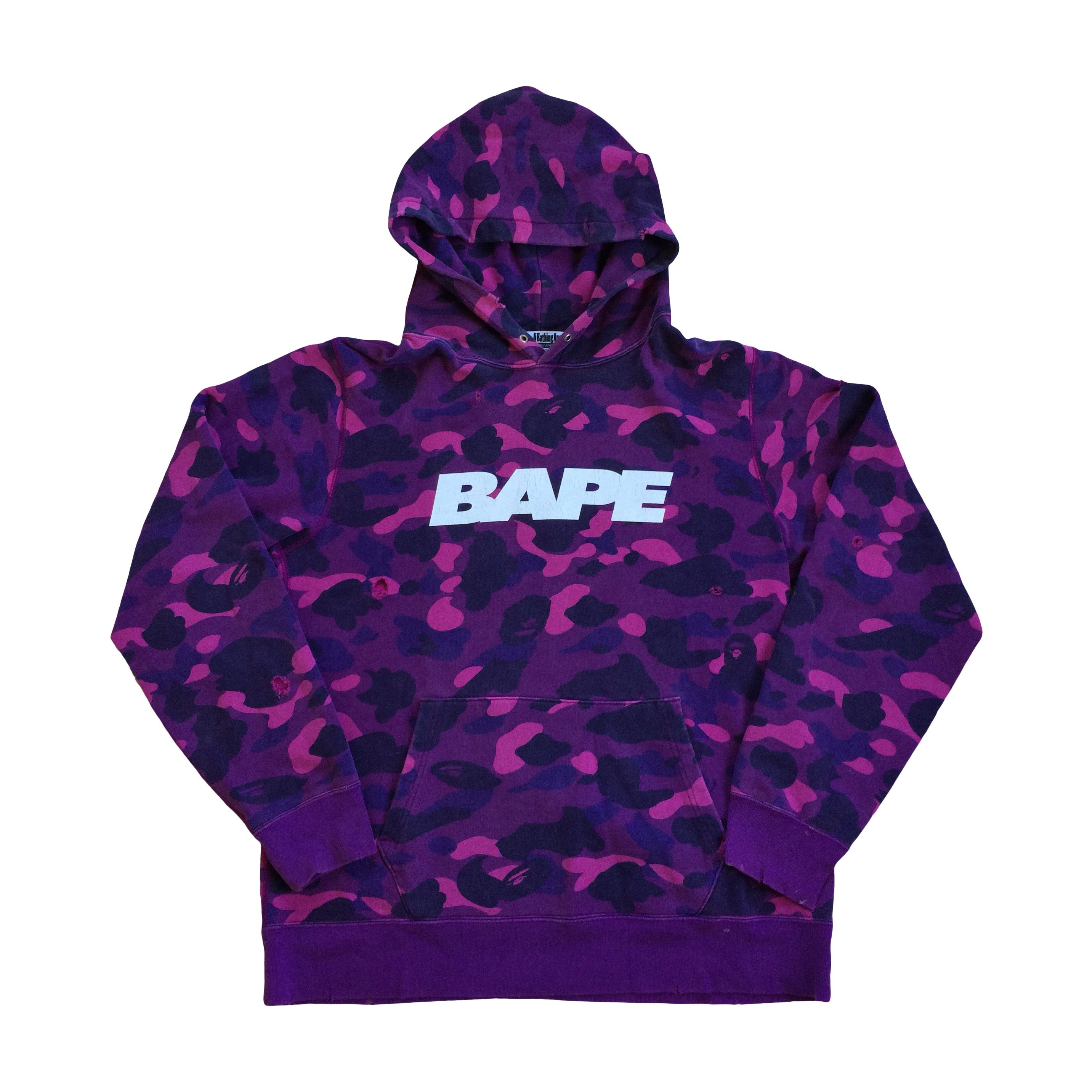 Bape BAPE Purple Camo Distressed Spellout Hoodie | Grailed