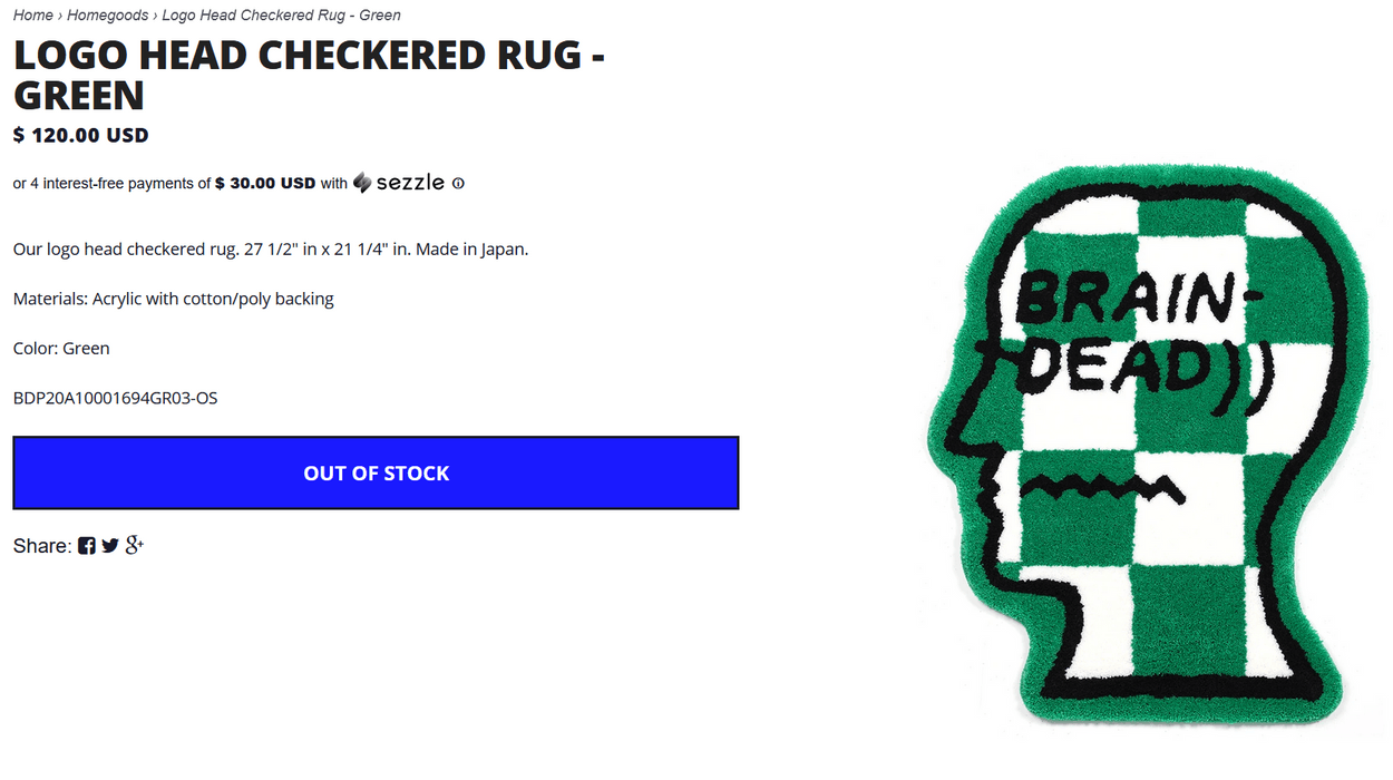 Brain Dead Rare Brain Dead Logo Head Checkered Rug Green | Grailed