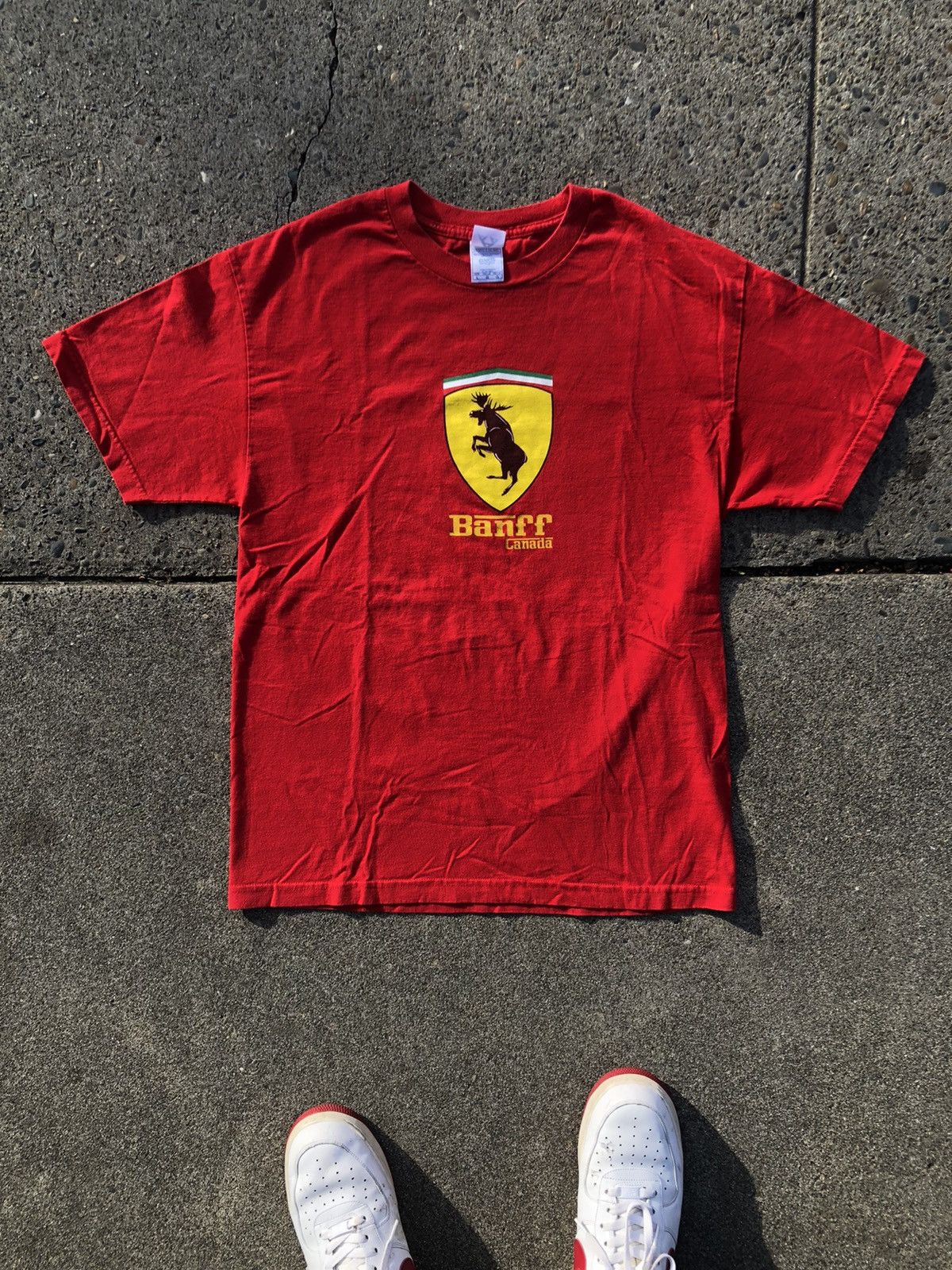 Vintage 1990s Ferrari Emblem Banff Canada Moose Vintage Tee Shirt | Grailed