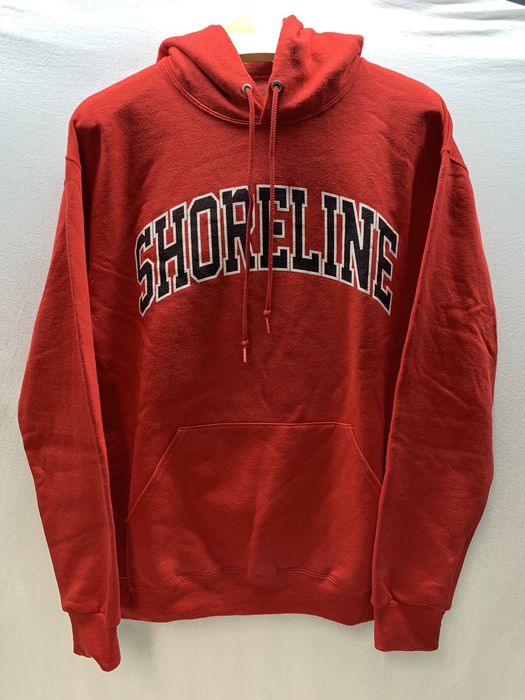 Streetwear SHORELINE MAFIA OHGEESY FENIX FLEXIN ARCH LOGO HOODIE RED ...