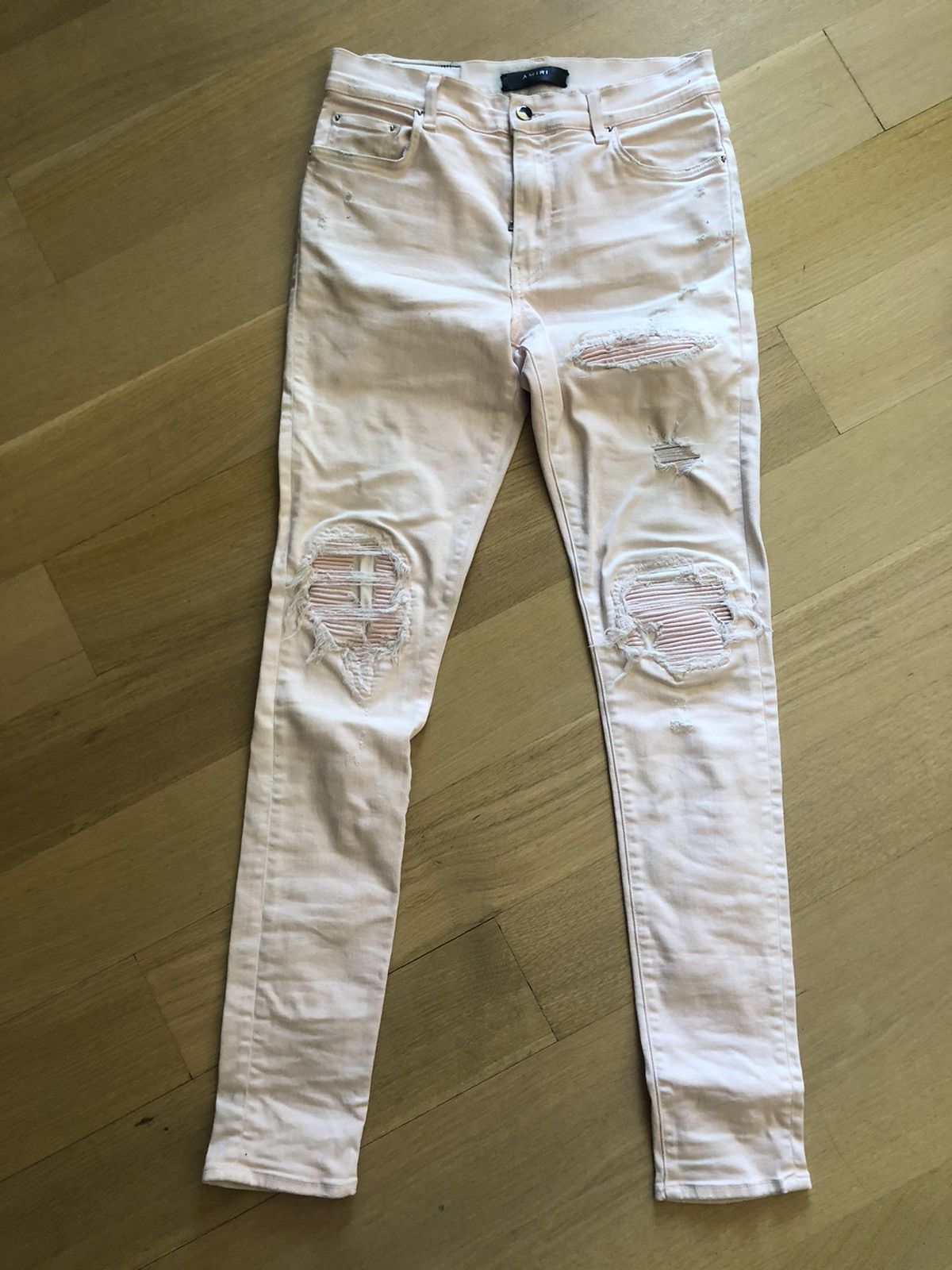 Amiri PINK MX-1 JEANS w/ LEATHER PATCHES | Grailed