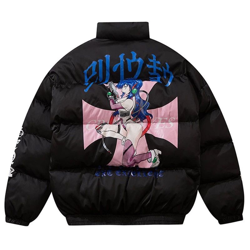 Vintage Anime Graphic Cross White Puffer Bubble Winter Jacket | Grailed