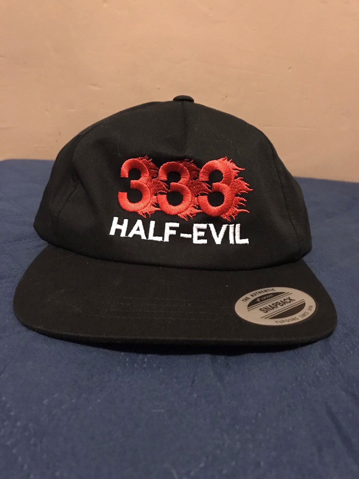 Half Evil Half Evil 333 Red Flame Logo Embroidered Cap Hat Black | Grailed