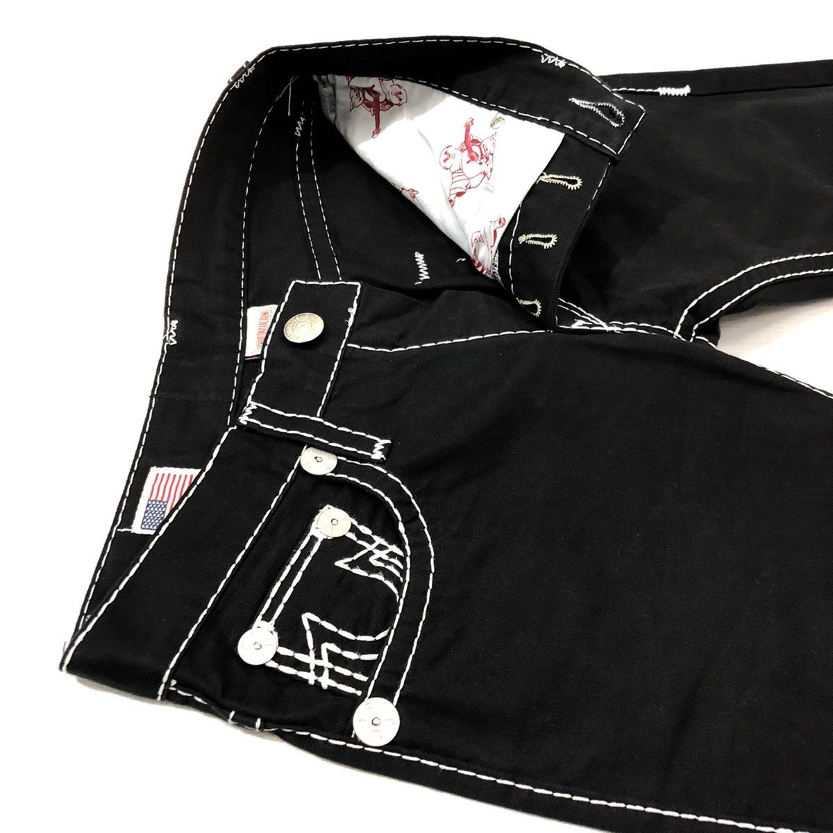 True Religion True Religion Jeans White Stitch Black Denim Jeans | Grailed