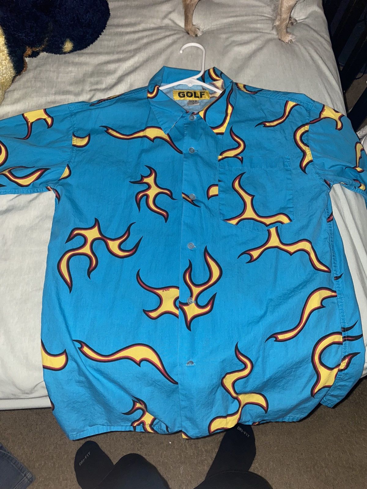 Golf Wang Blue Flames button up Tee, Cherry Bomb | Grailed