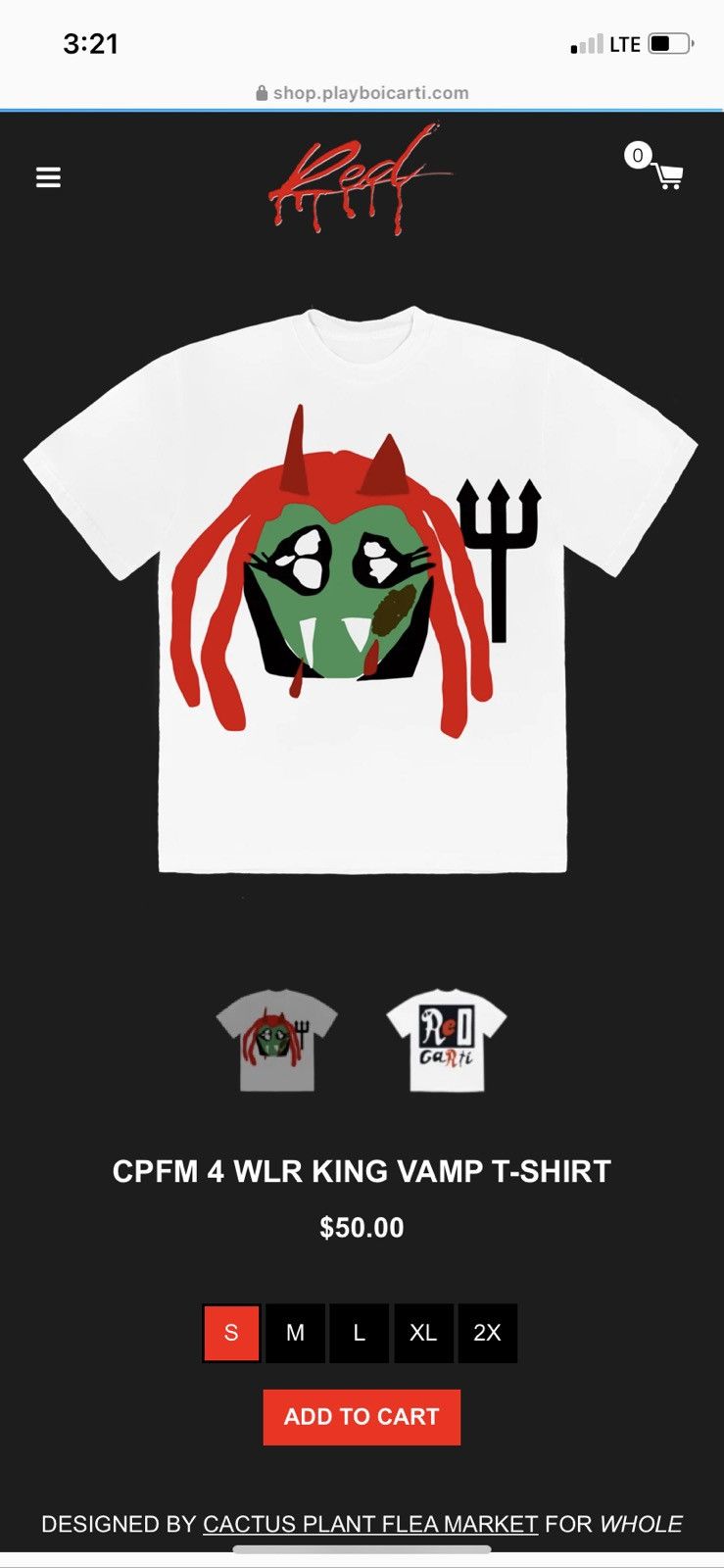 Cactus Plant Flea Market × Playboi Carti CPFM 4 WLR KING VAMP T-SHIRT ...