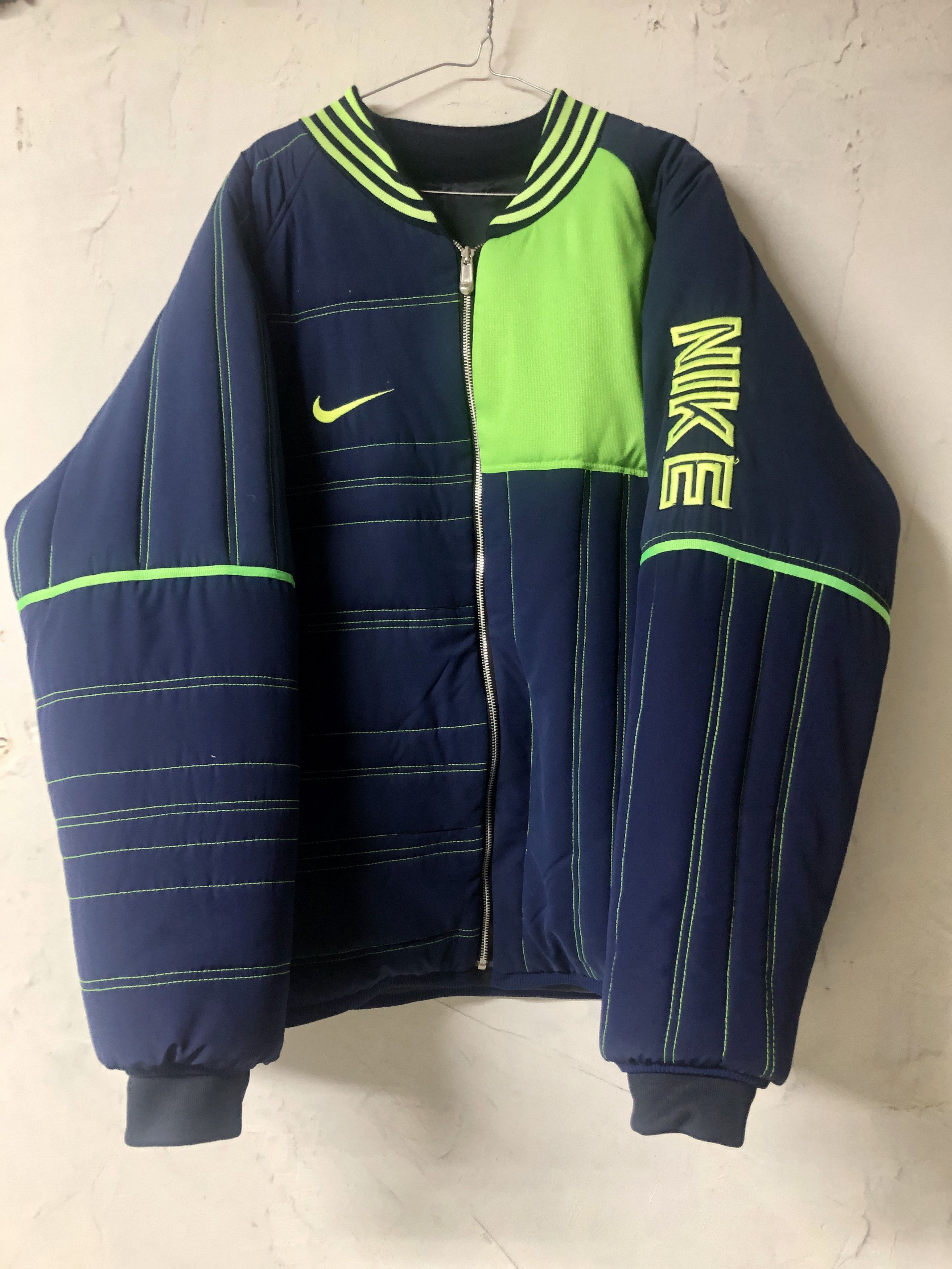 Nike × Vintage Custom Nike Neon Quilted Puffer Jacket with Big SWOOSH ...