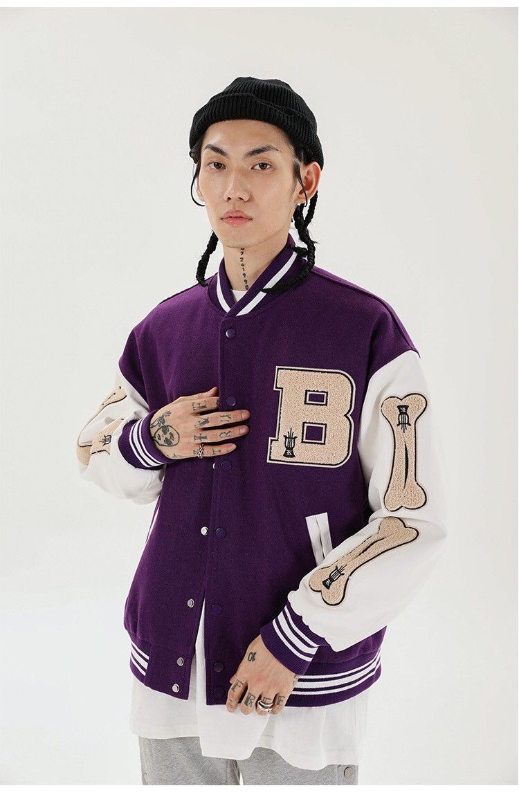 Vintage Skeleton Bone Patchwork Varsity Jacket Purple | Grailed