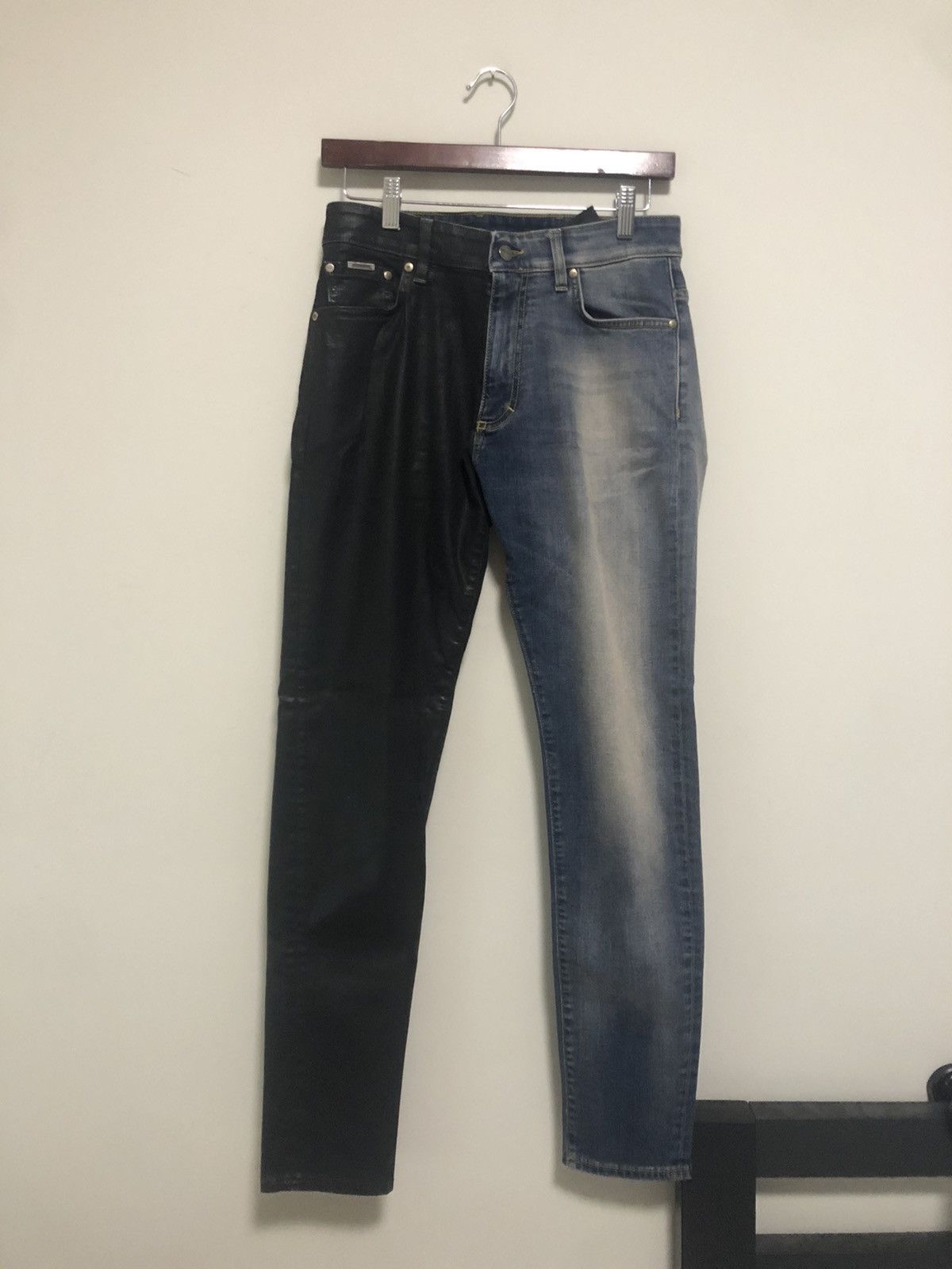Represent Clo. Represent Split Denim Blue Cream and Black Jeans | Grailed