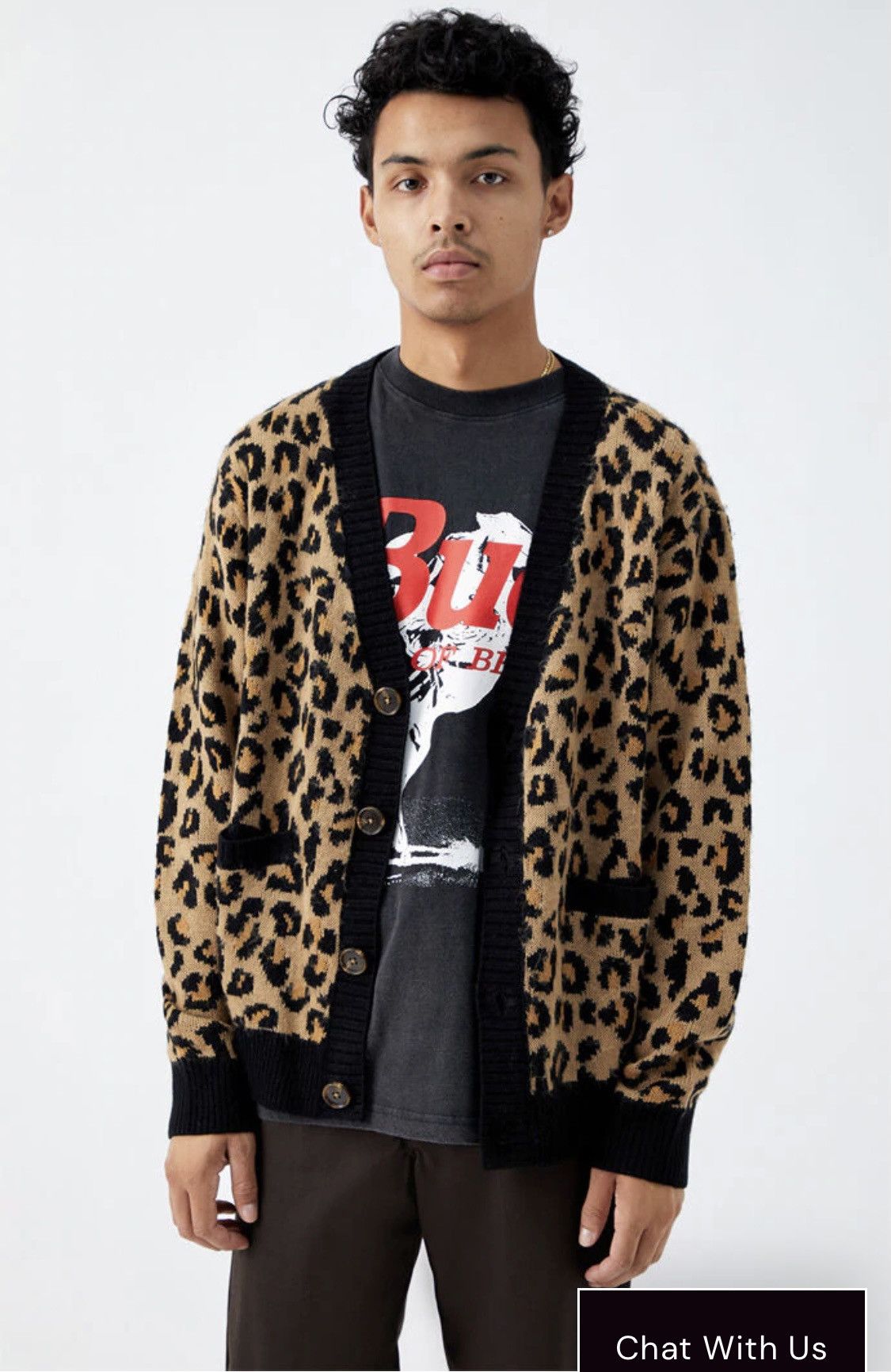 Pacsun Leopard cheetah print knitted Knit Cardigan M | Grailed