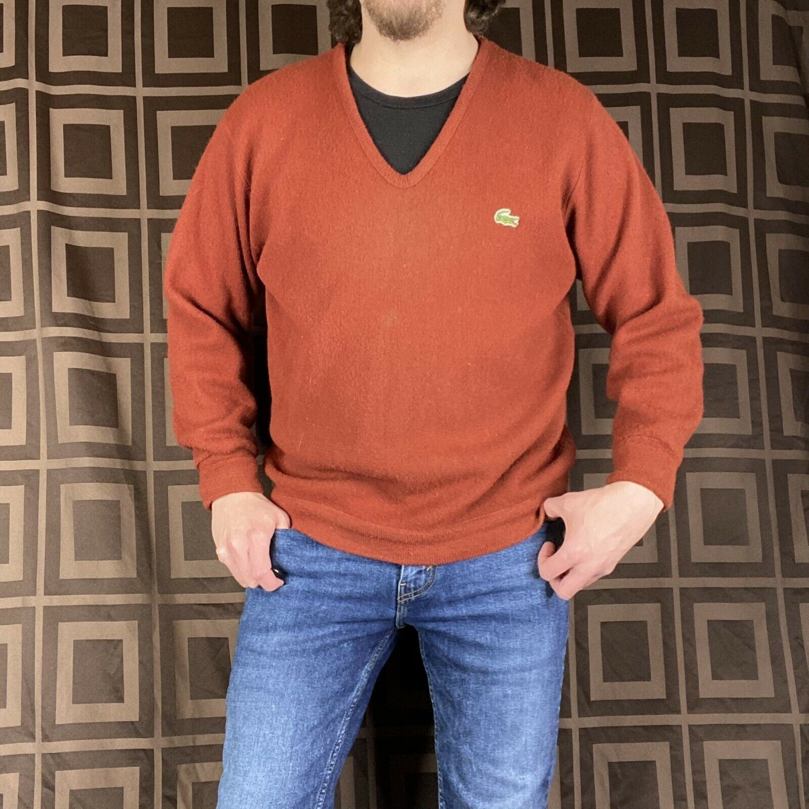 Izod Vintage IZOD V-Neck Sweater Large Acrylic Alligator Cobain | Grailed