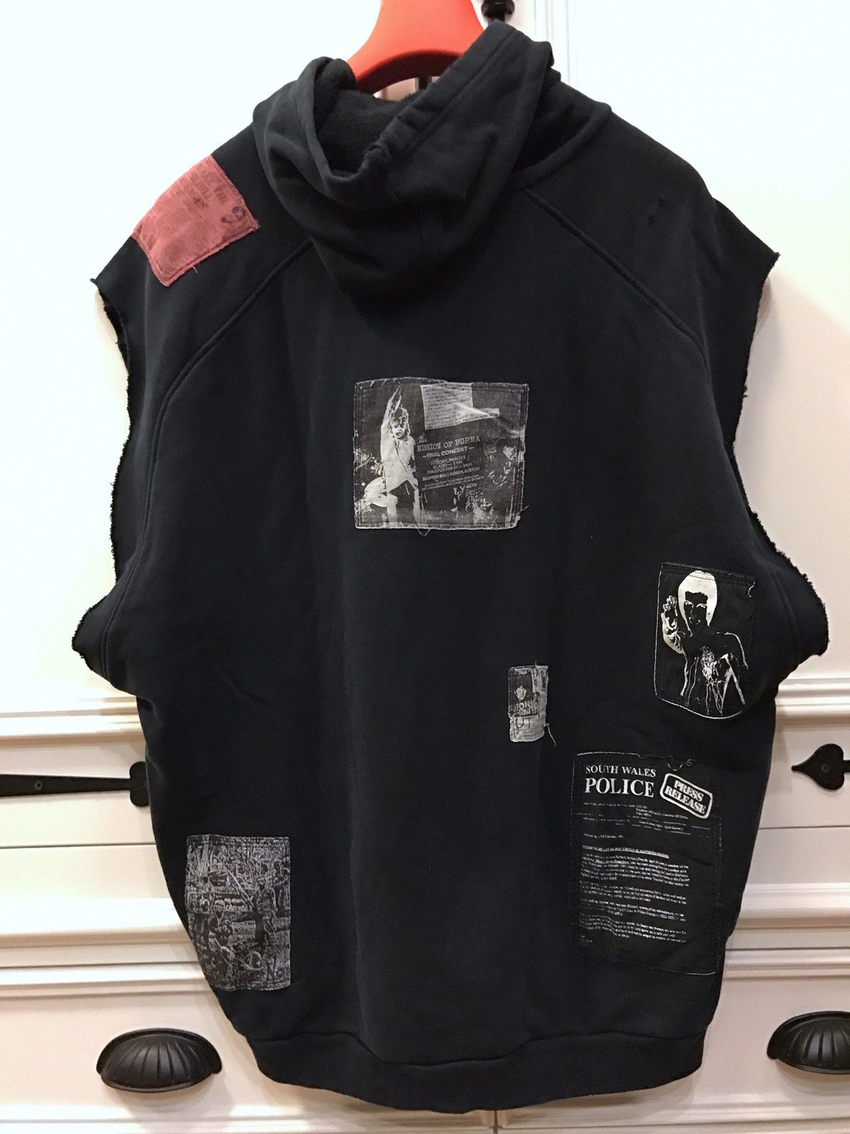 Raf Simons "Riot Riot Riot" Patchwork Hoodie Vest in Black | Grailed