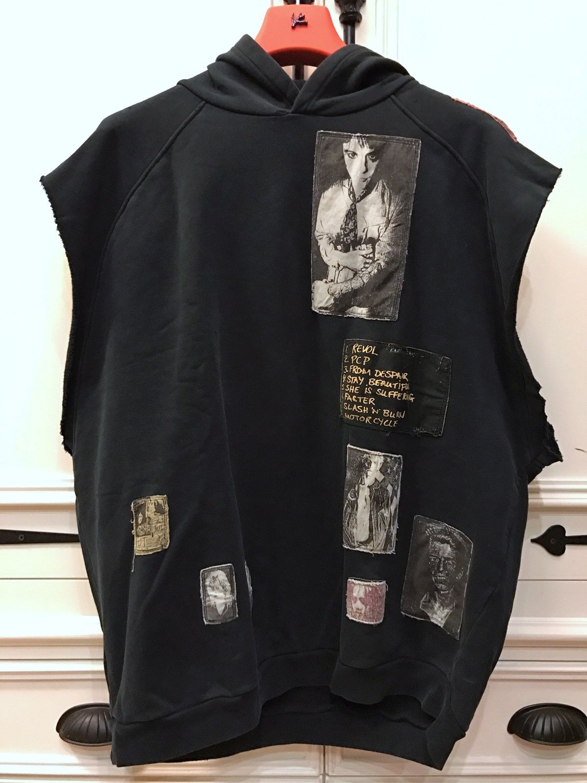 Raf Simons "Riot Riot Riot" Patchwork Hoodie Vest in Black | Grailed