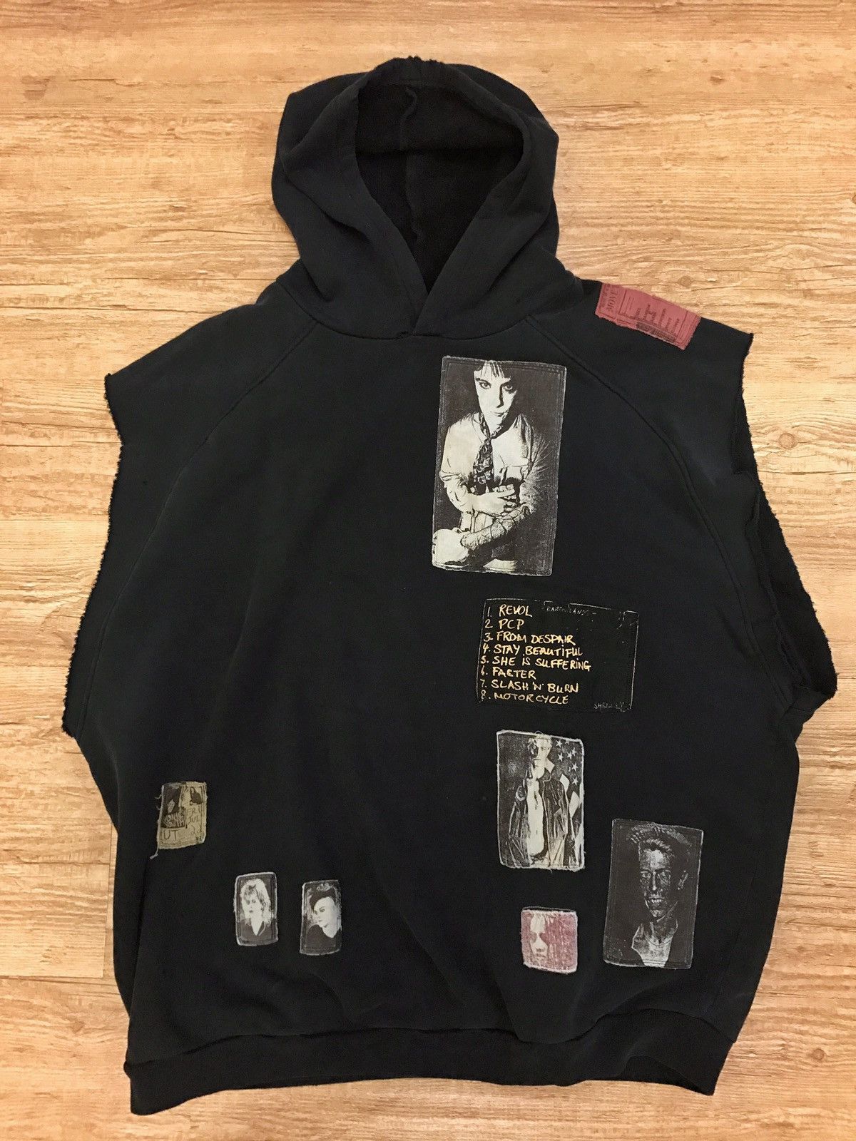 Raf Simons "Riot Riot Riot" Patchwork Hoodie Vest in Black | Grailed