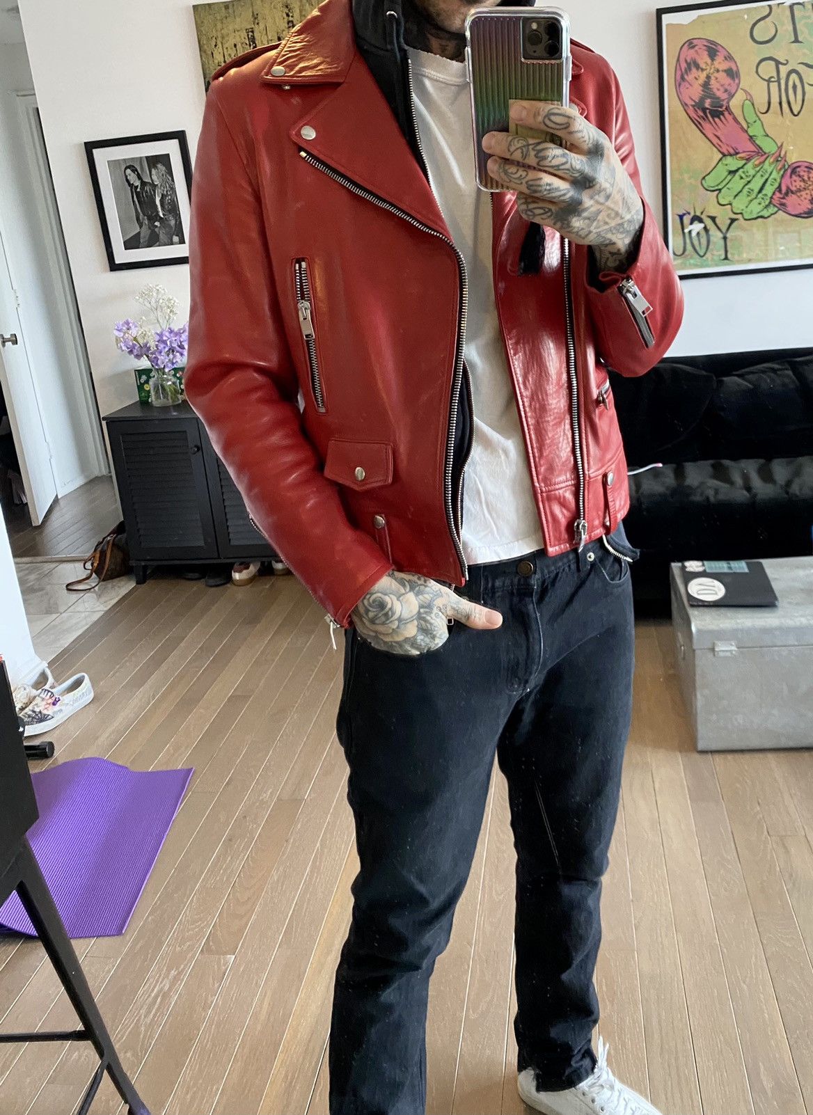 Hedi Slimane × Saint Laurent Paris FW14 EXTREMELY RARE RED L01 Biker ...