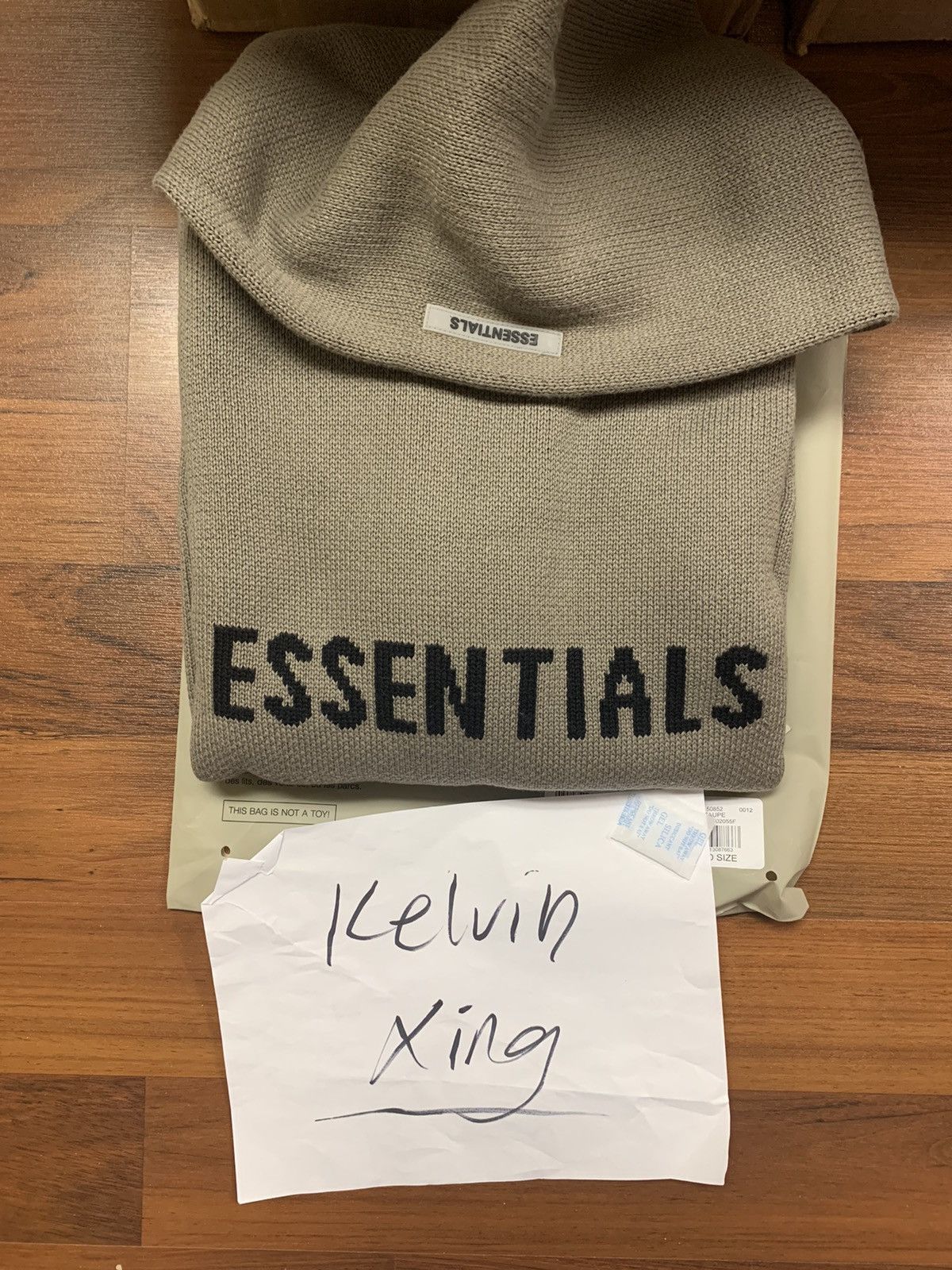 FOG × Fear of God FOG Essentials Knit Hoodie Taupe Size Large | Grailed